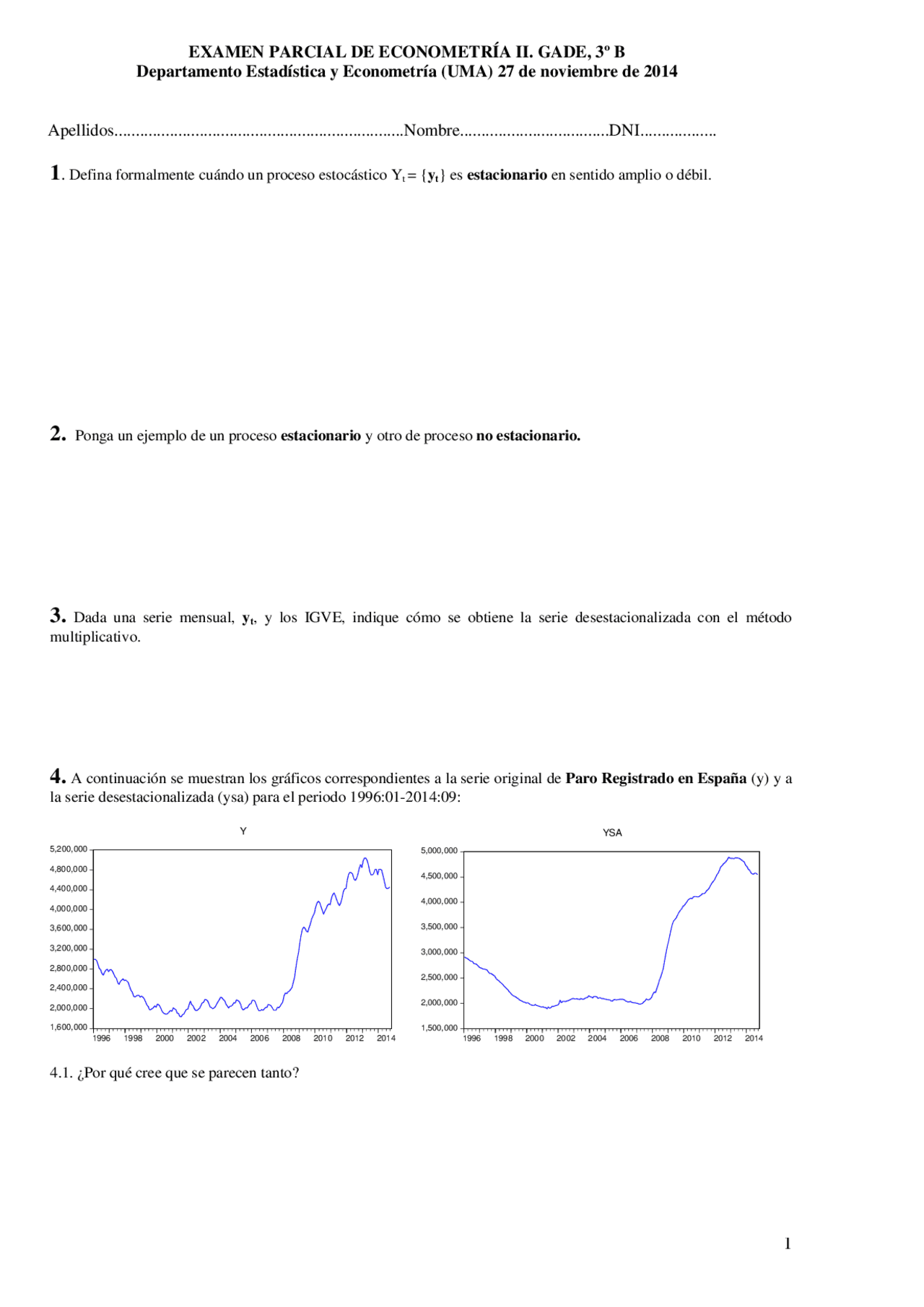 Examenes Parciales Econometría II | Exámenes de Econometría | Docsity