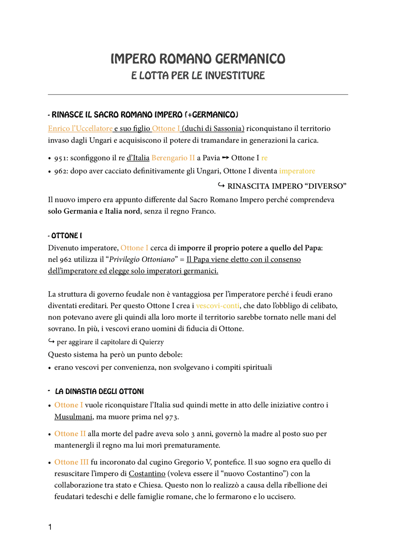 Impero romano germanico | Schemi e mappe concettuali di Storia | Docsity
