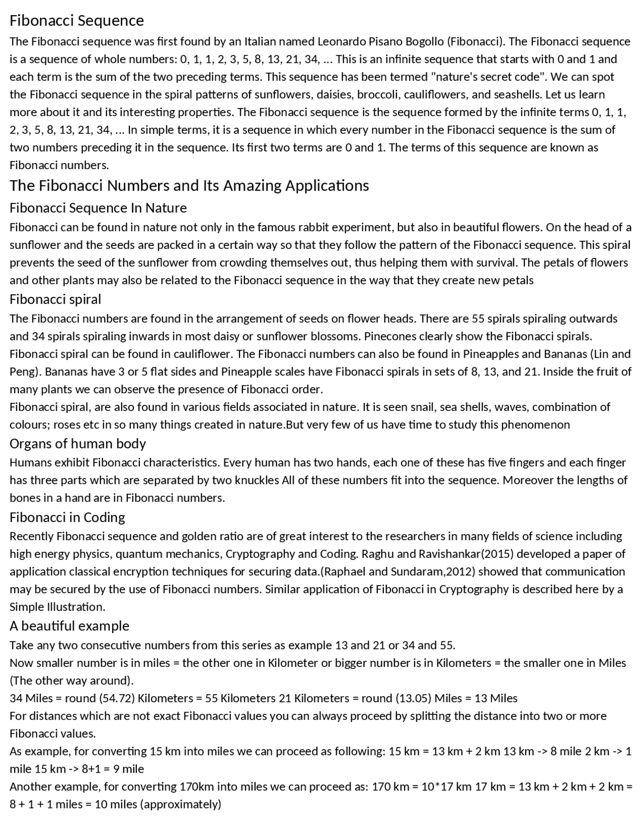 Fibonacci Series In Maths Essays High School Mathematics Docsity