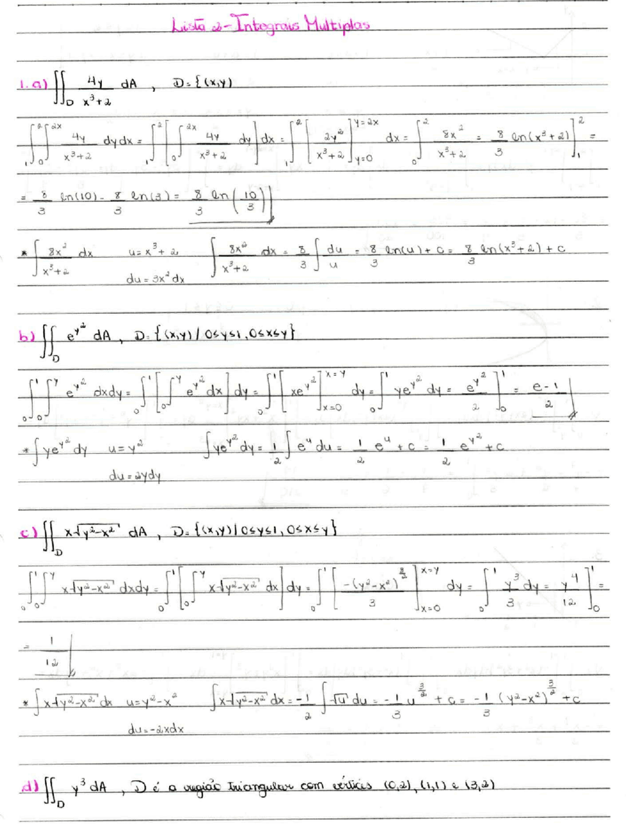 Lista de Cálculo Diferencial e Integral - Integrais Múltiplas ...