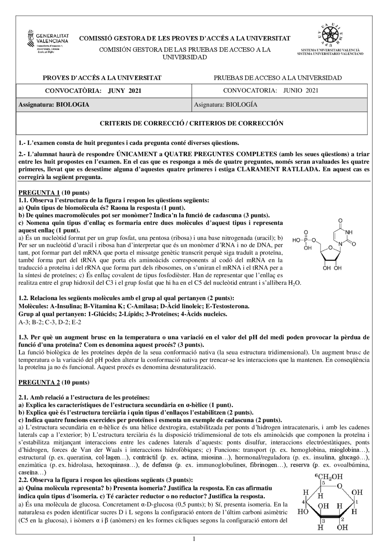 Biología Selectividad 2021 Prove Desame Di Biologia Docsity