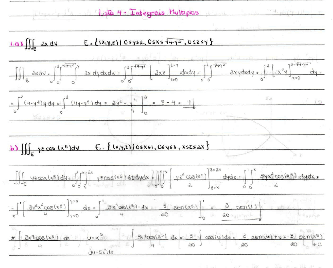 Lista de Cálculo - Integrais Múltiplas | Exercícios Cálculo Diferencial ...