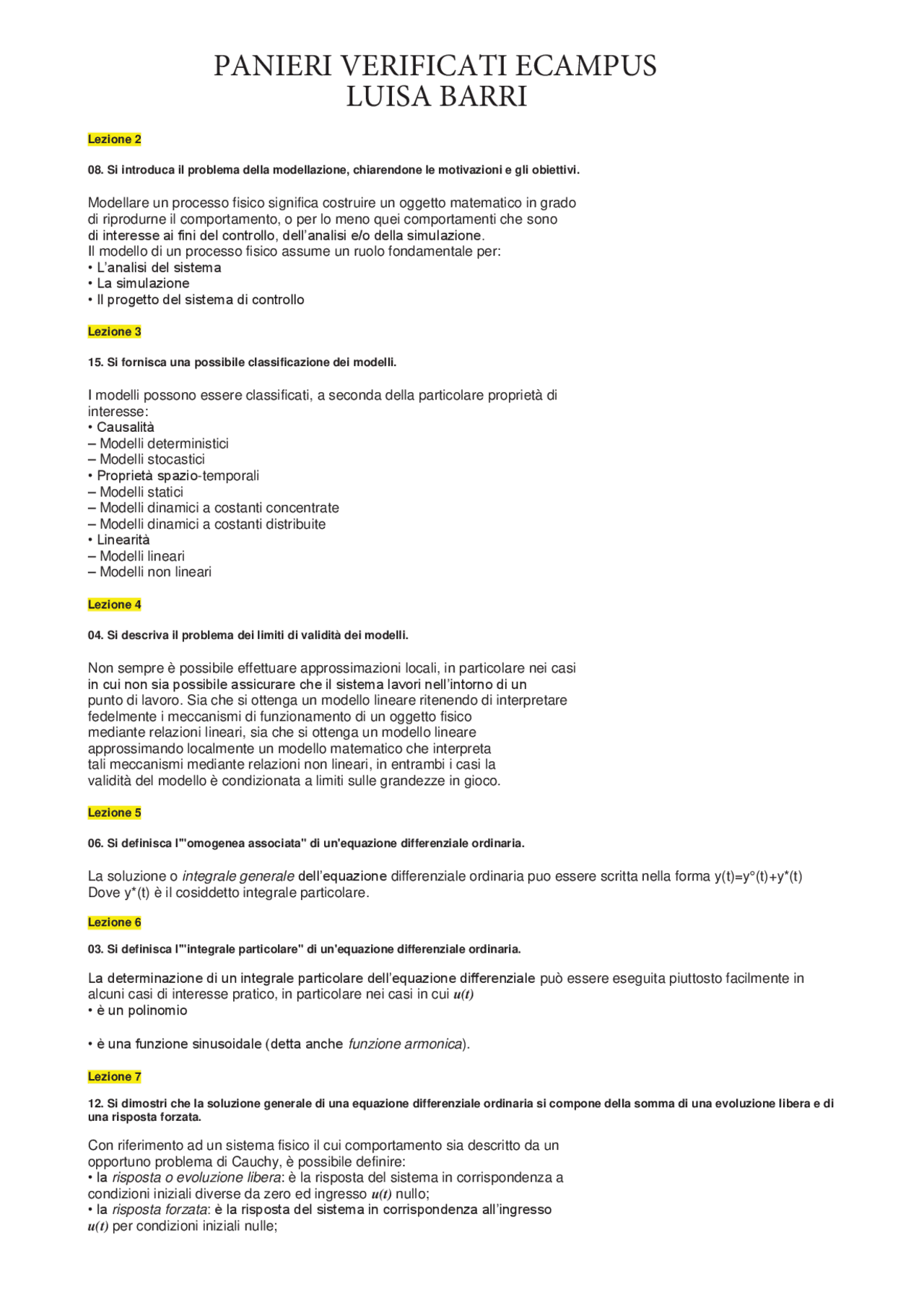 Paniere Aperte MODELLISTICA E SIMULAZIONE INGEGNERIA INFORMATICA E DELL'AUTOMAZIONE (D.M ...
