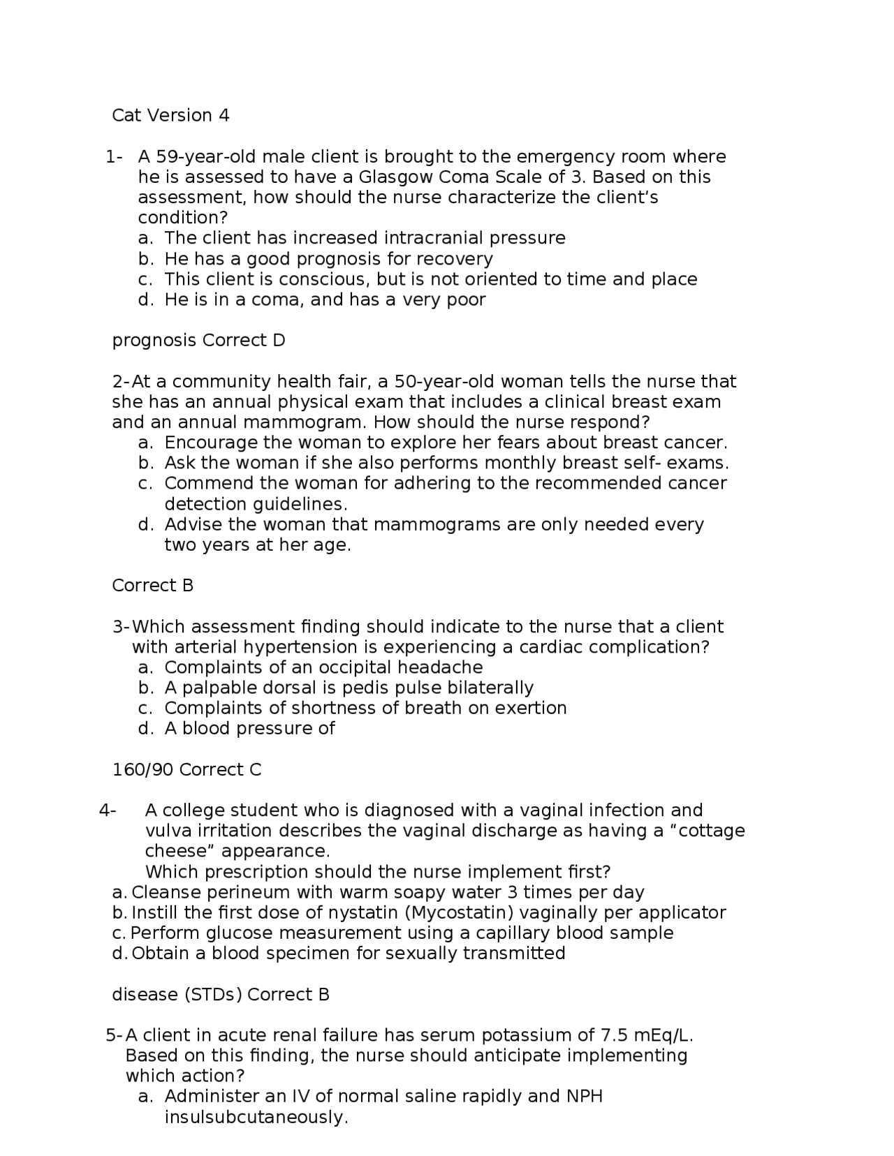 Mathematics 3a03 Cat Version 4 Exam Solutions Questions And Answers New