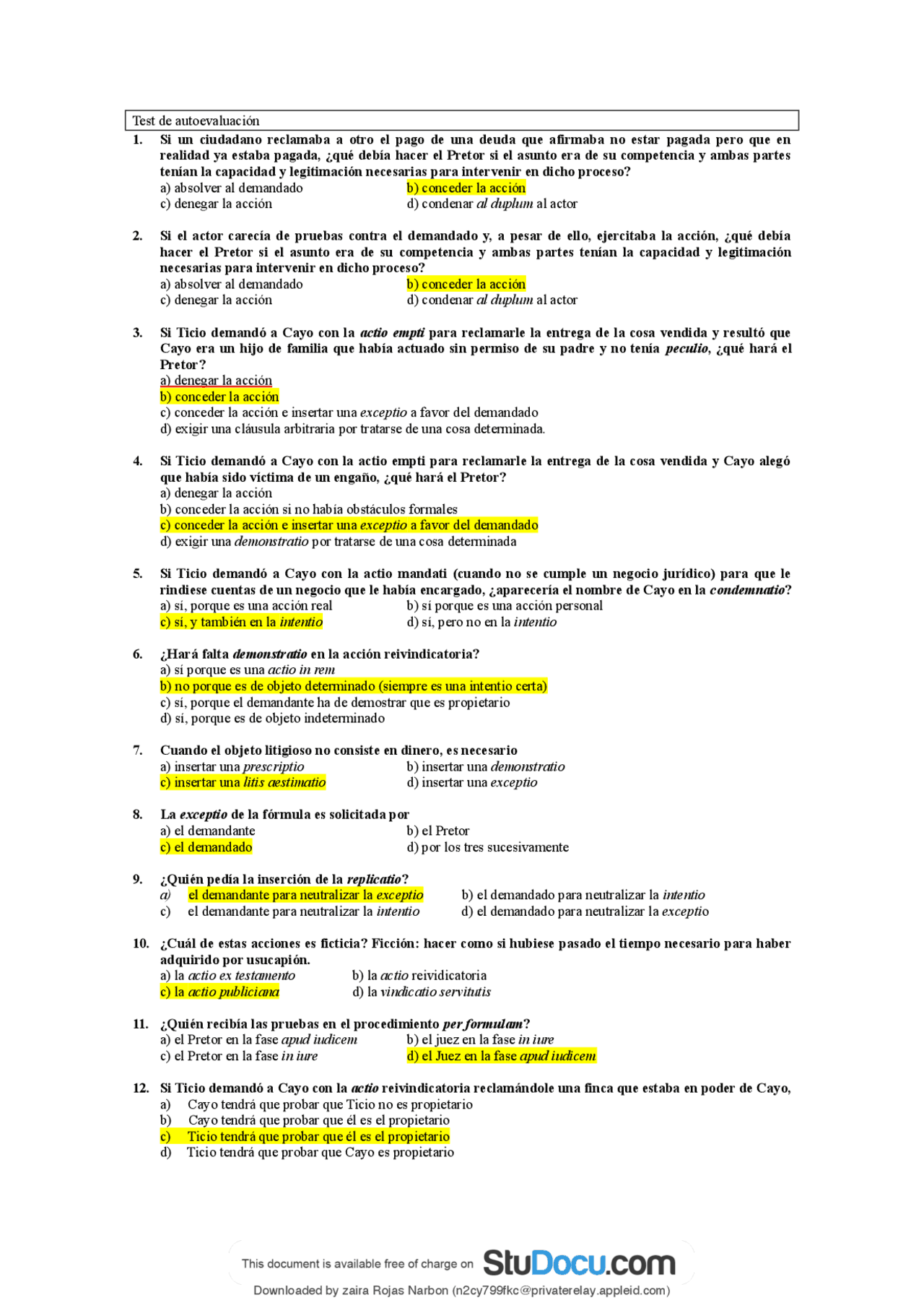 Test De Derecho Romano Para Practicar Ejercicios De Derecho Romano