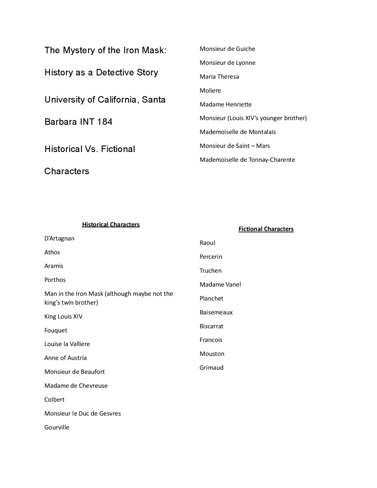 UCSB INT 184: Historical Vs. Fictional Characters | Papers History ...