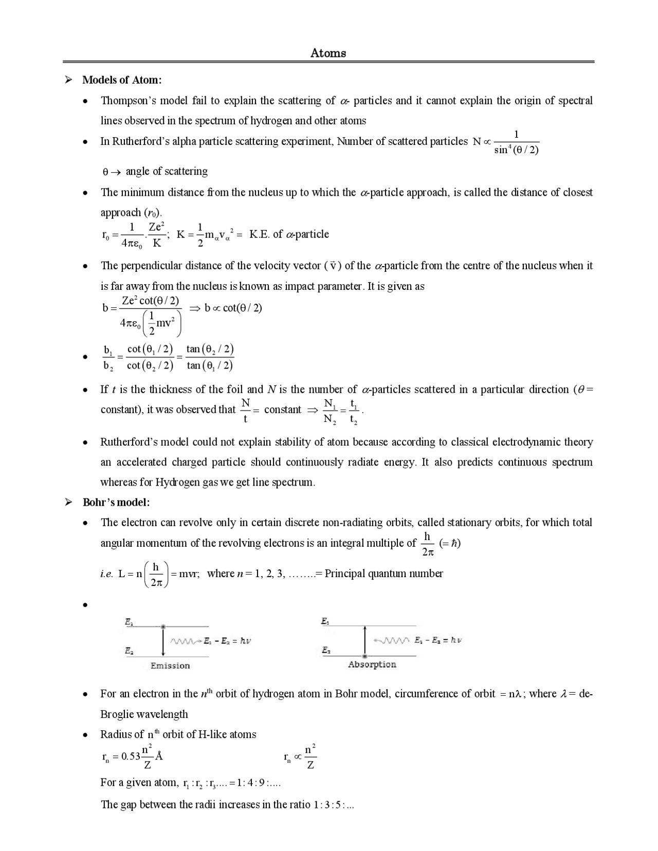 Atoms MCQ with important formula | High school final essays Physics ...
