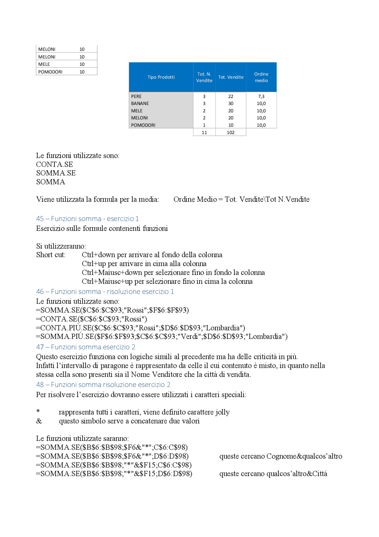 Corso Excel Base Con Esercizi Sintesi Del Corso Di Informatica