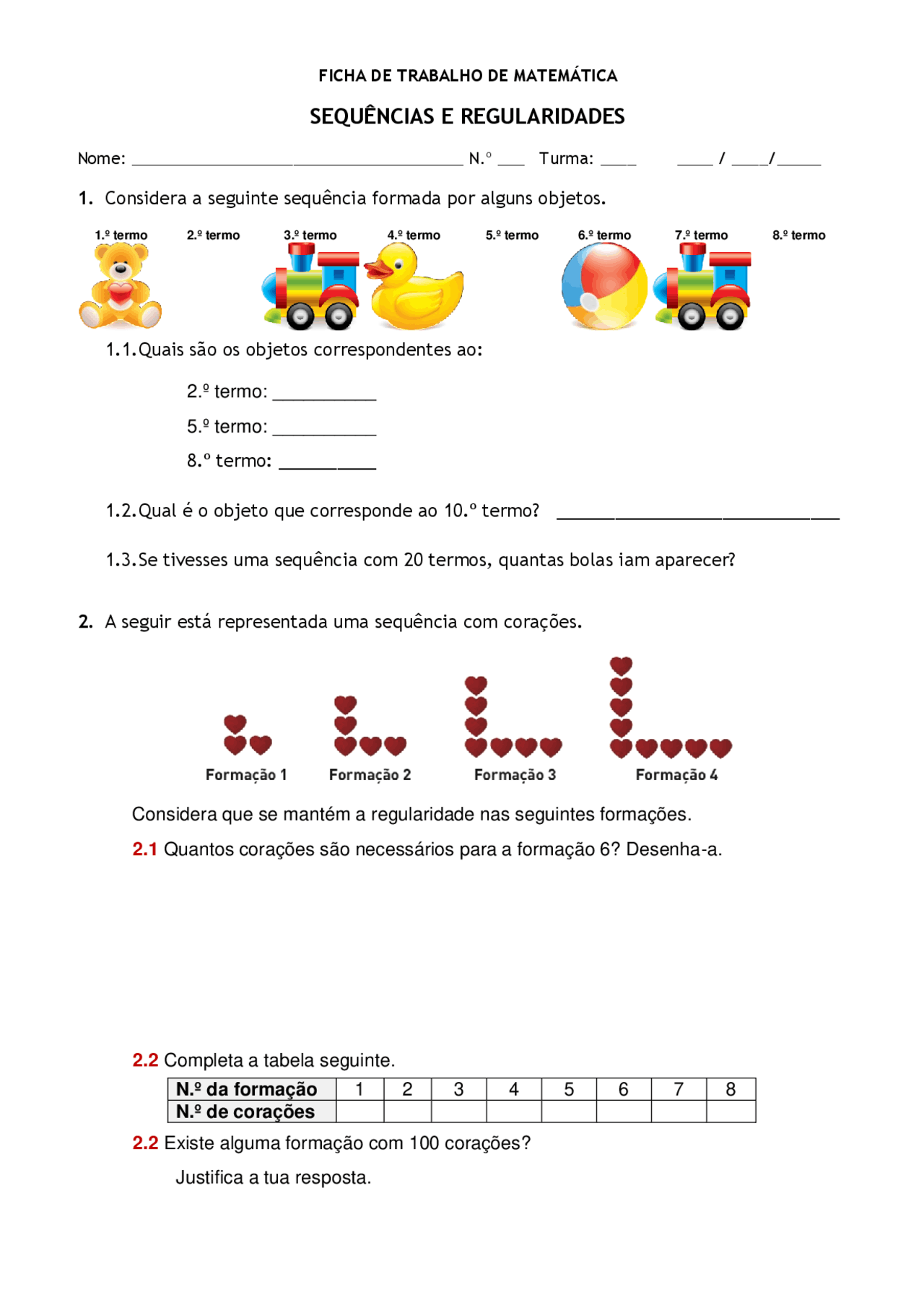 Exercícios sobre sequências e regularidades | Exercícios Matemática ...