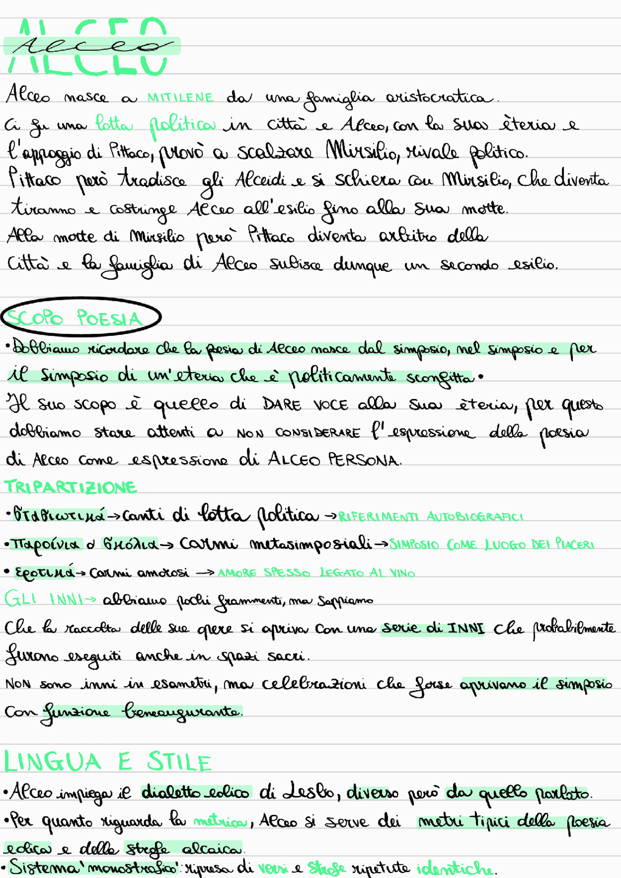 Alceo e la lirica monodica, lingua e stile, eolico letterario | Appunti ...