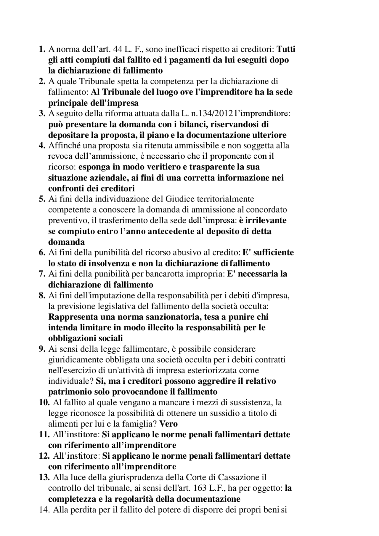 Diritto Fallimentare Prove Svolte Di Maturità Di Diritto Docsity