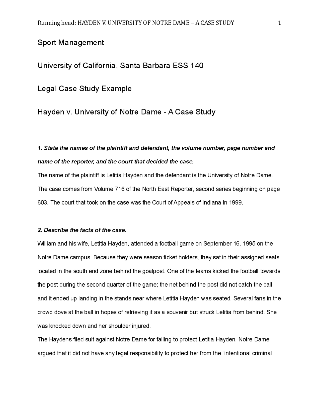 UCSB ESS 140 Sport Management: Legal Case Study | Papers Sports Law ...