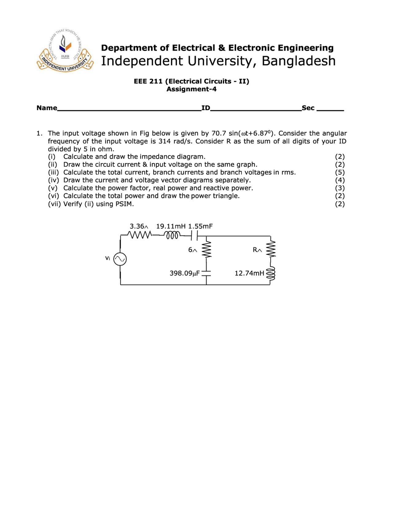 Assignment 4 By Dr Kafiul Islam Assignments Circuit Theory Docsity