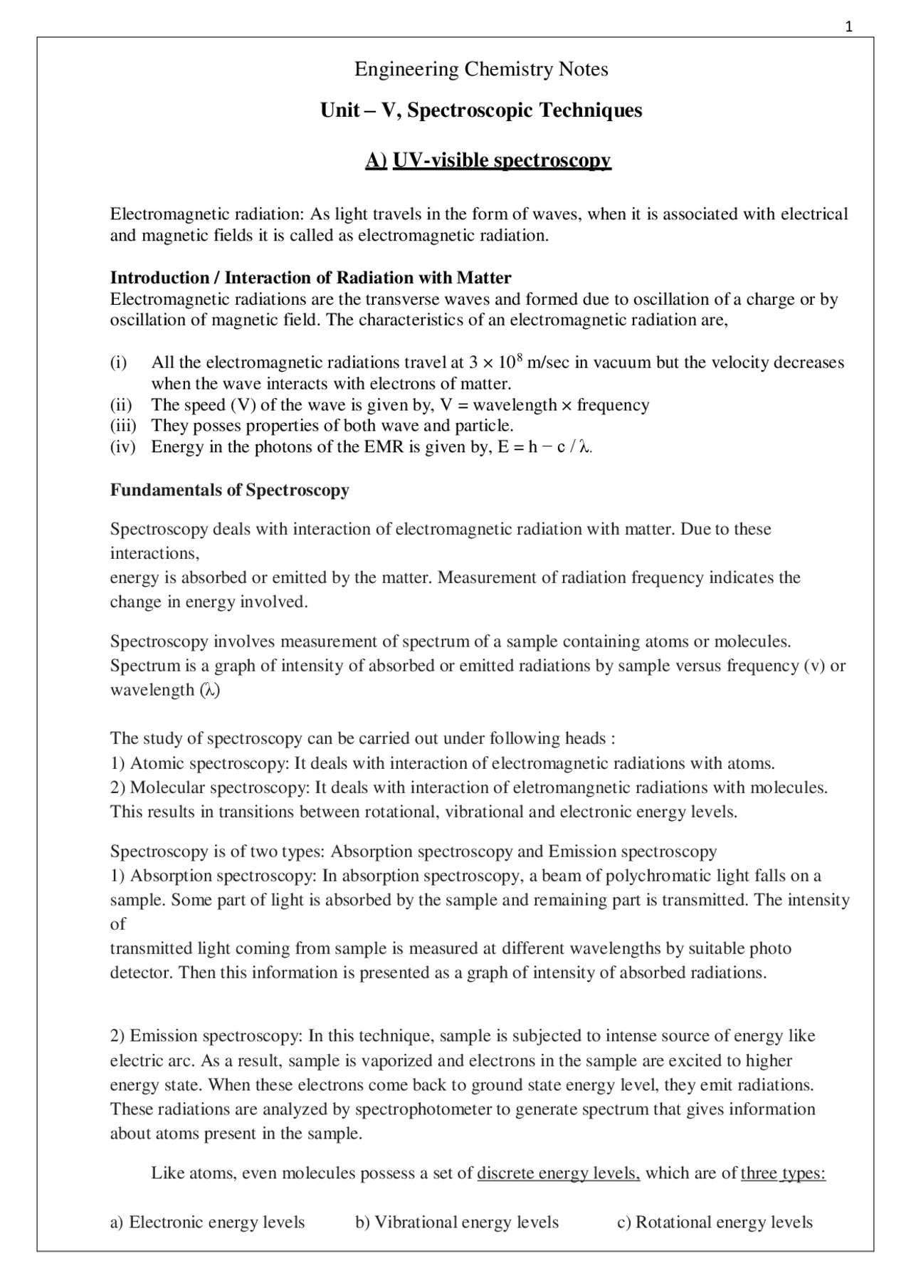 Chemistry First Year Engineering Lecture Notes Chemistry Docsity