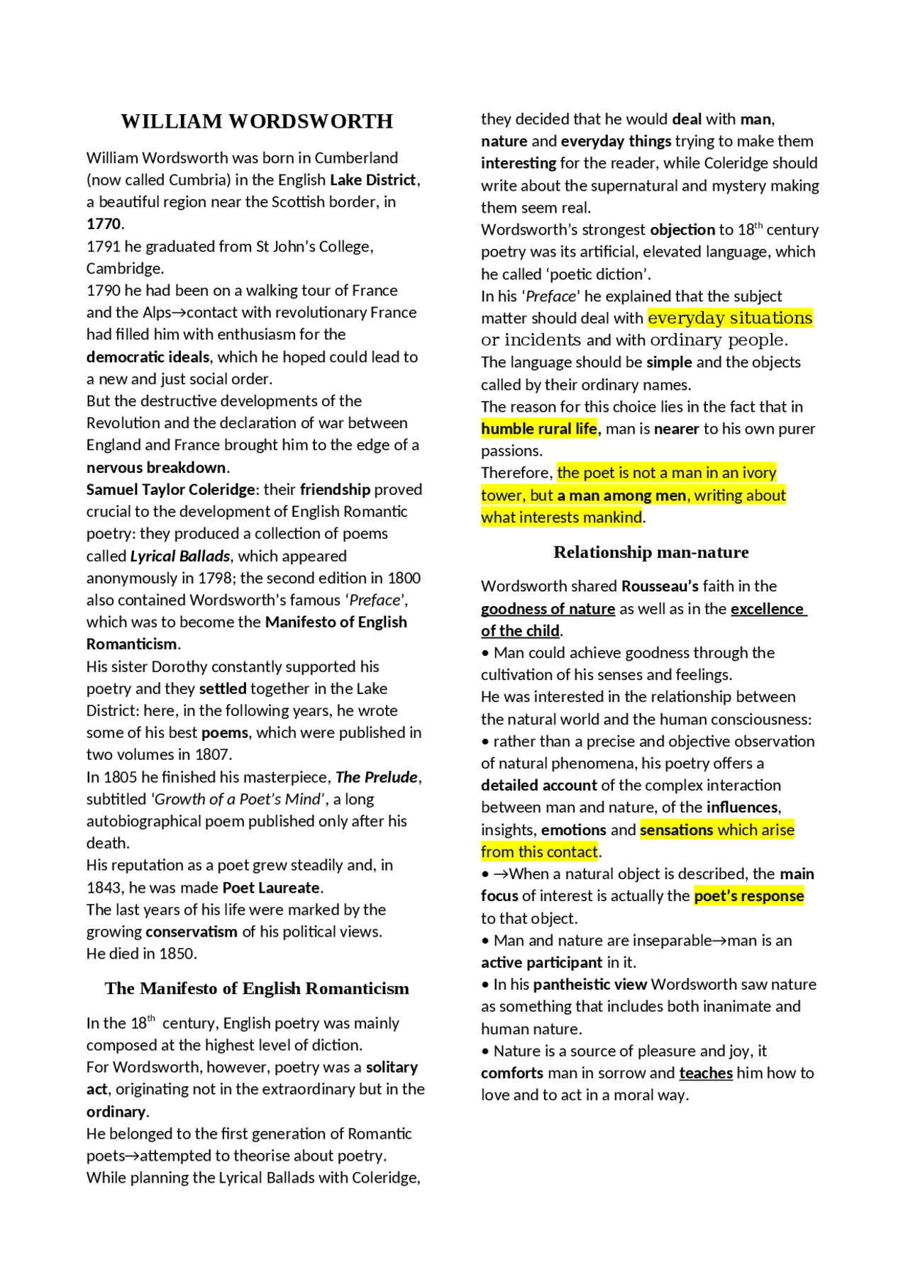 William Wordsworth: life, ideals, style and themes | Dispense di ...