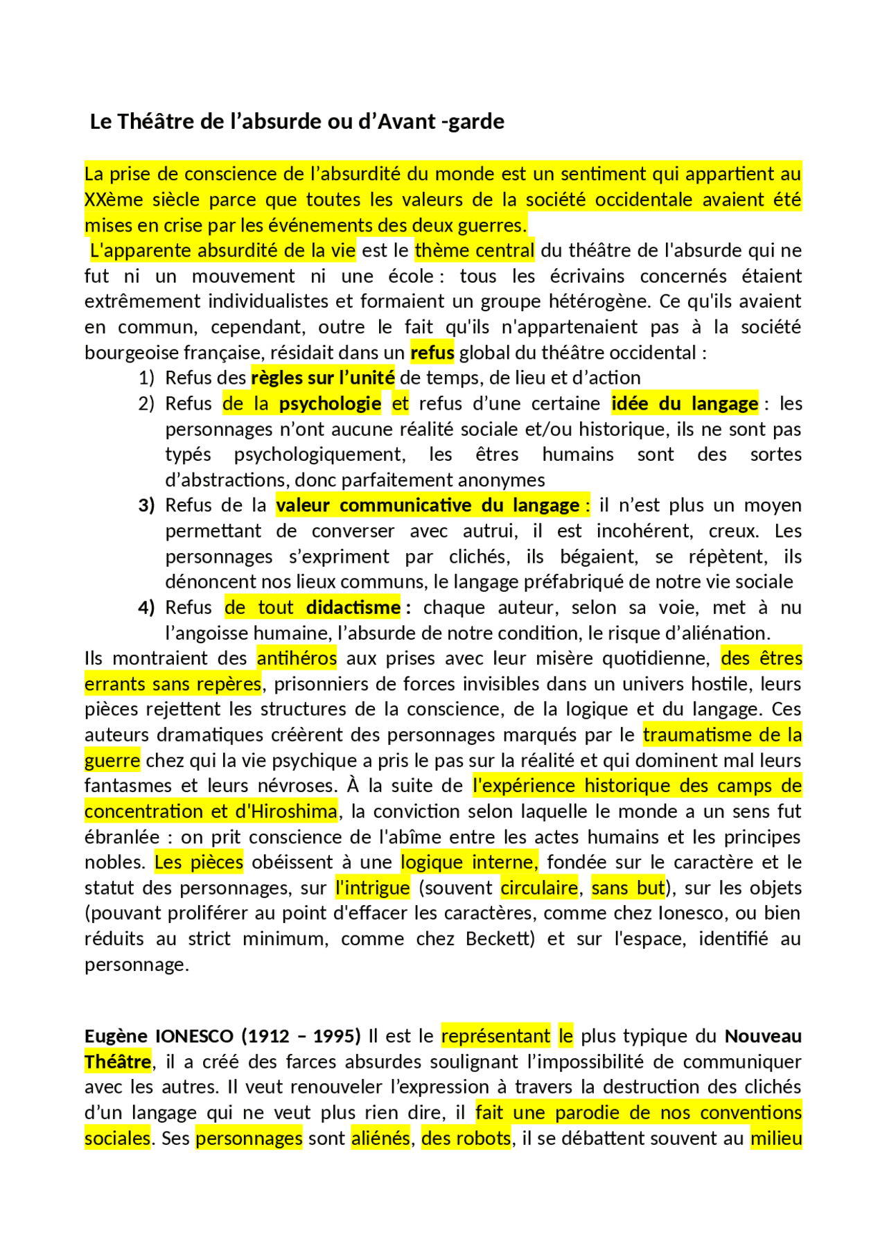 Le Théâtre De Labsurde Ou Davant Garde Appunti Di Francese Docsity