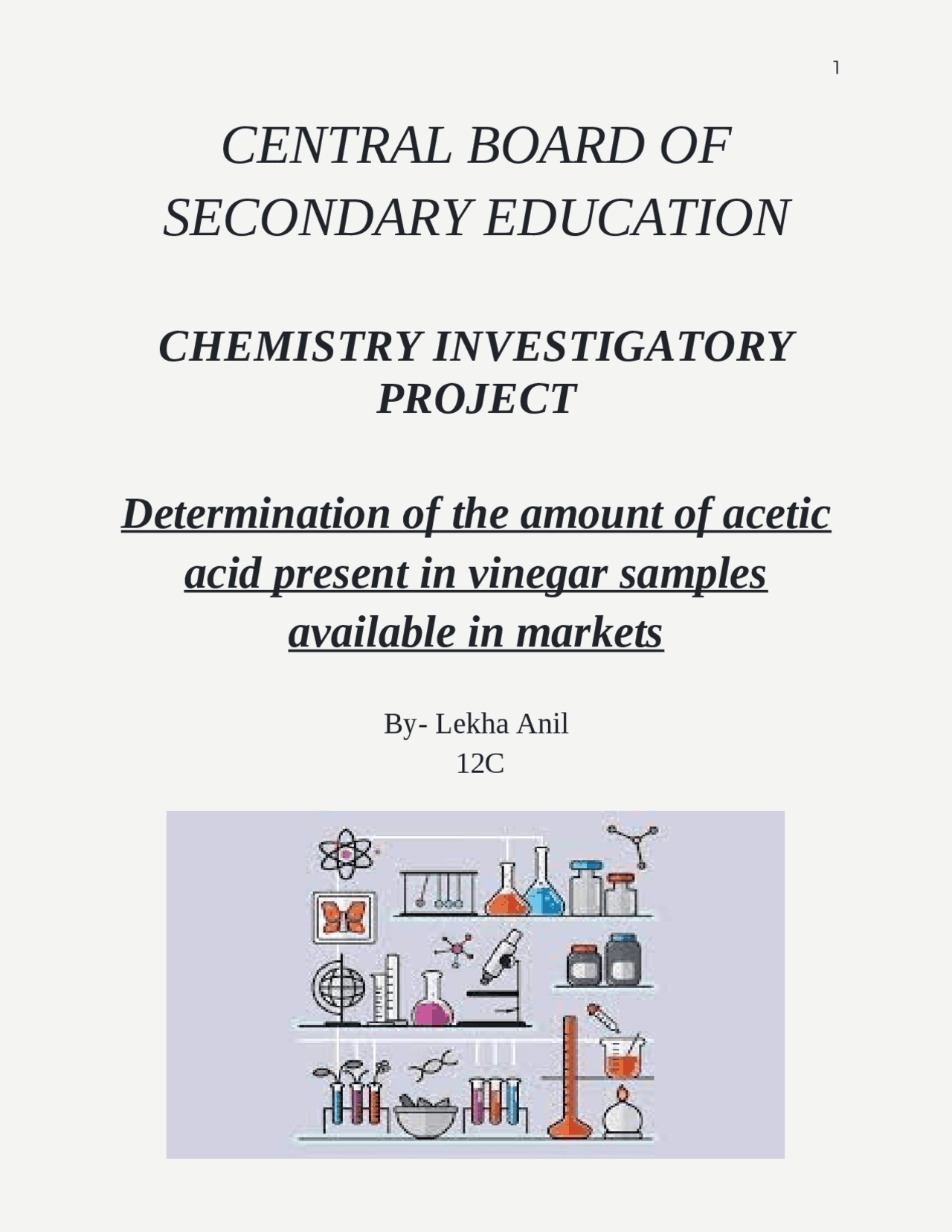 Chemistry Investigatory Project Cover Page