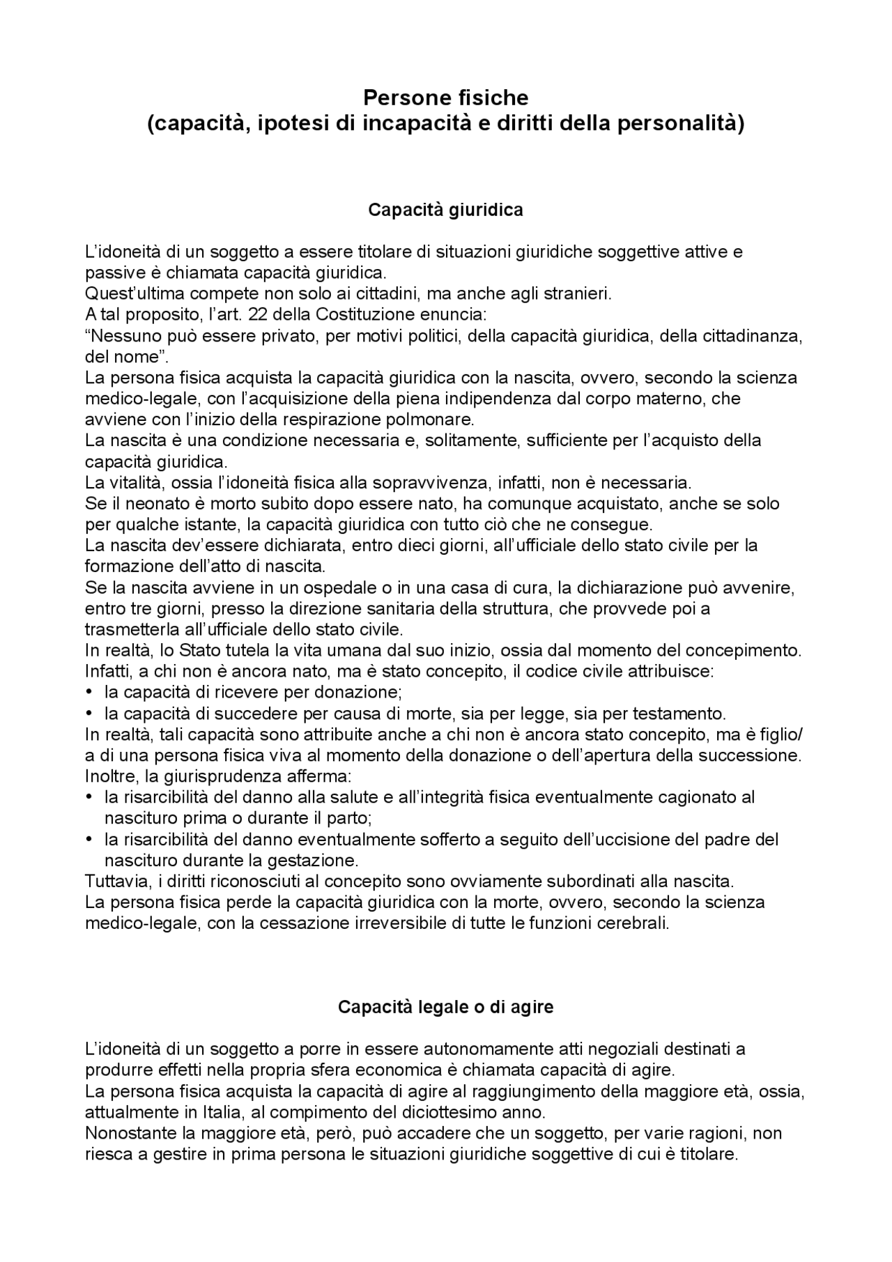 Persone Fisiche Appunti Di Istituzioni Di Diritto Privato Docsity