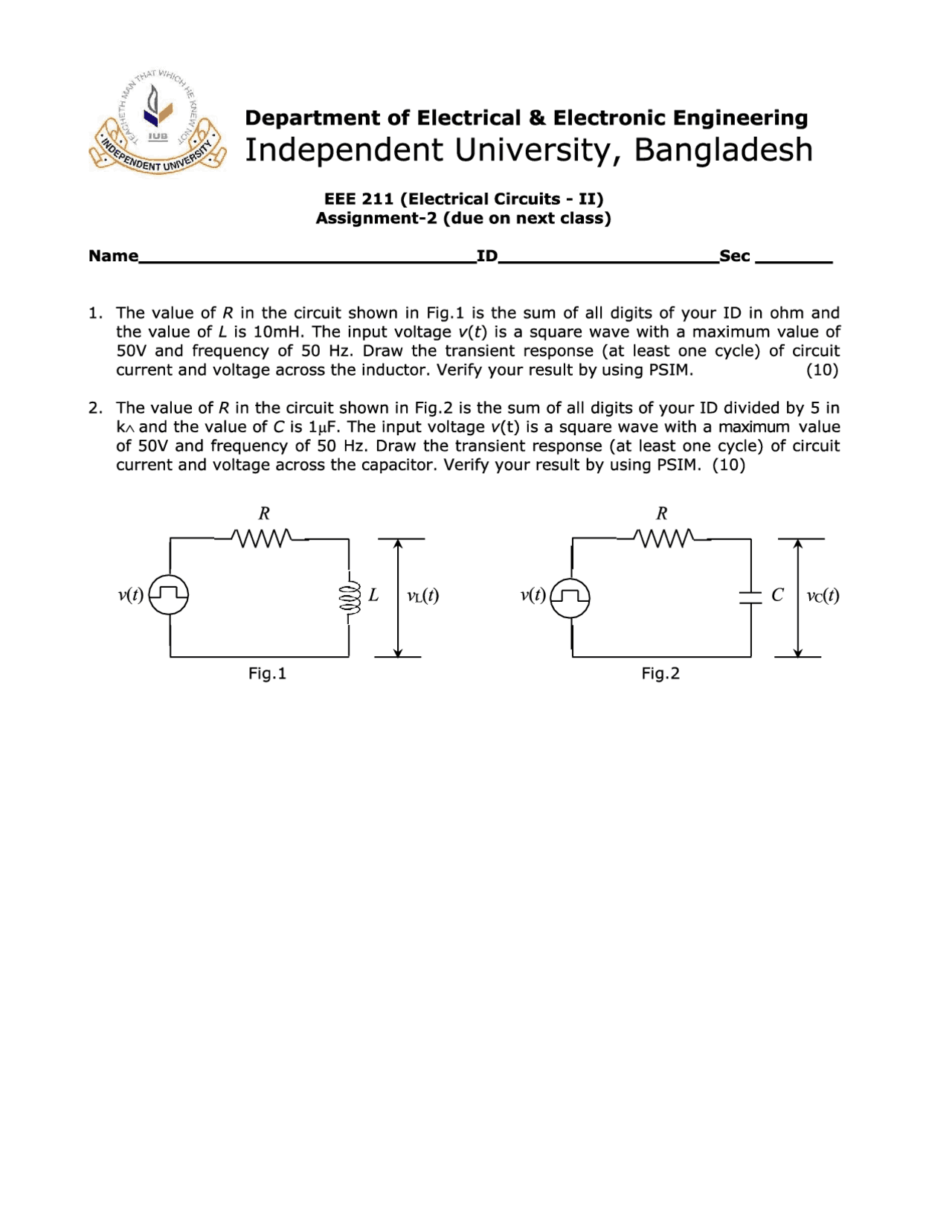 Assignment 3 By Dr Kafiul Islam Assignments Circuit Theory Docsity