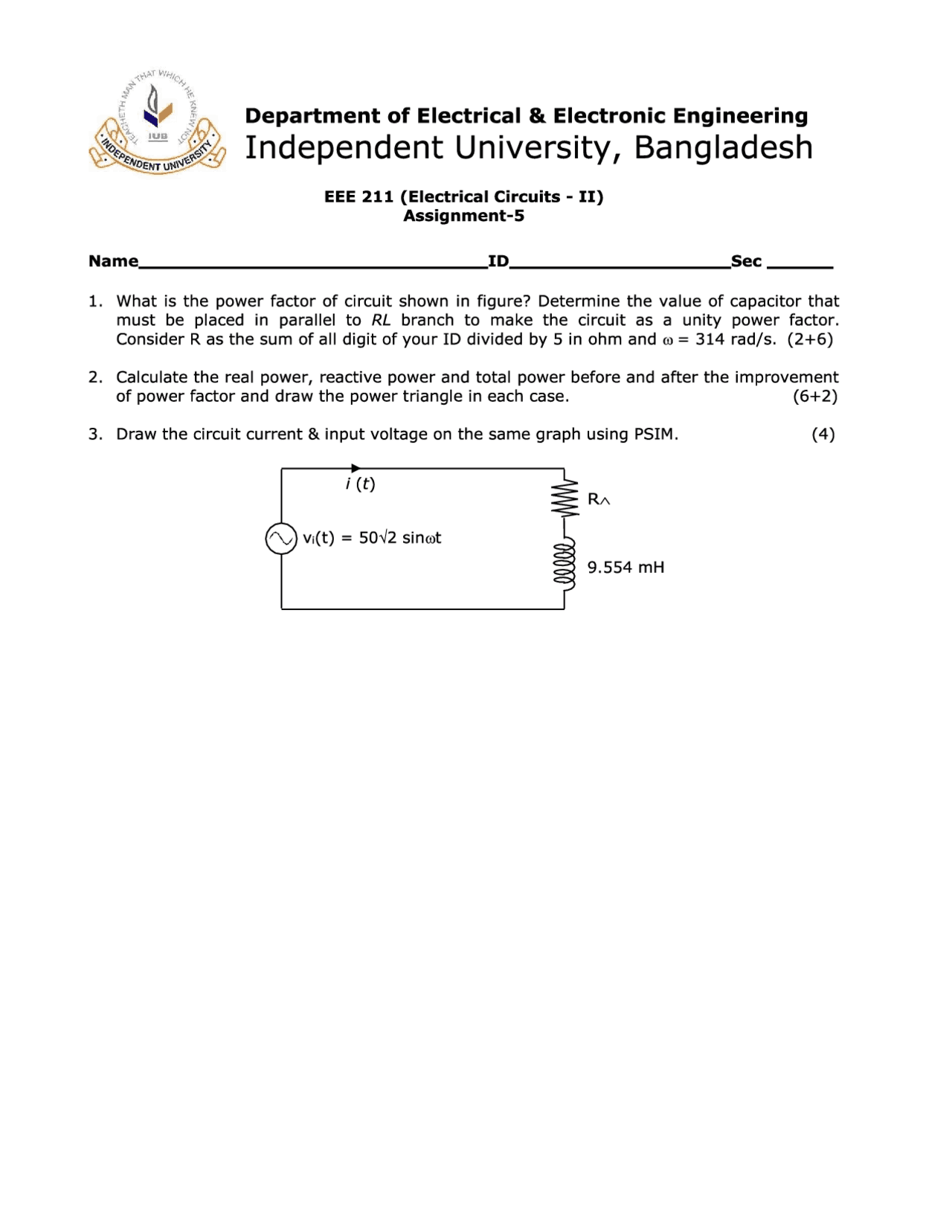 Assignment 4by Dr Kafiul Islam Assignments Circuit Theory Docsity