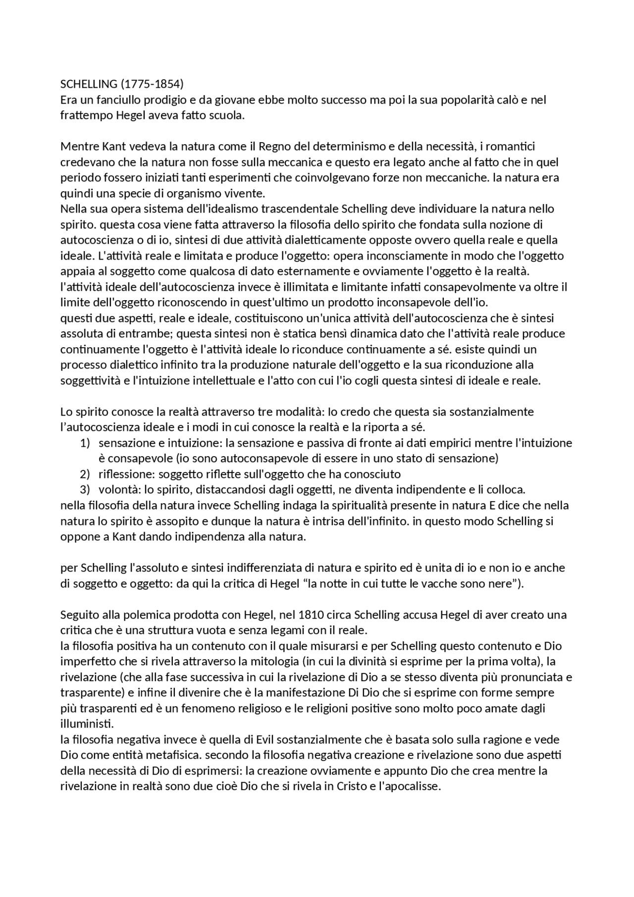 Schelling Riassunto Completo Appunti Di Filosofia Docsity