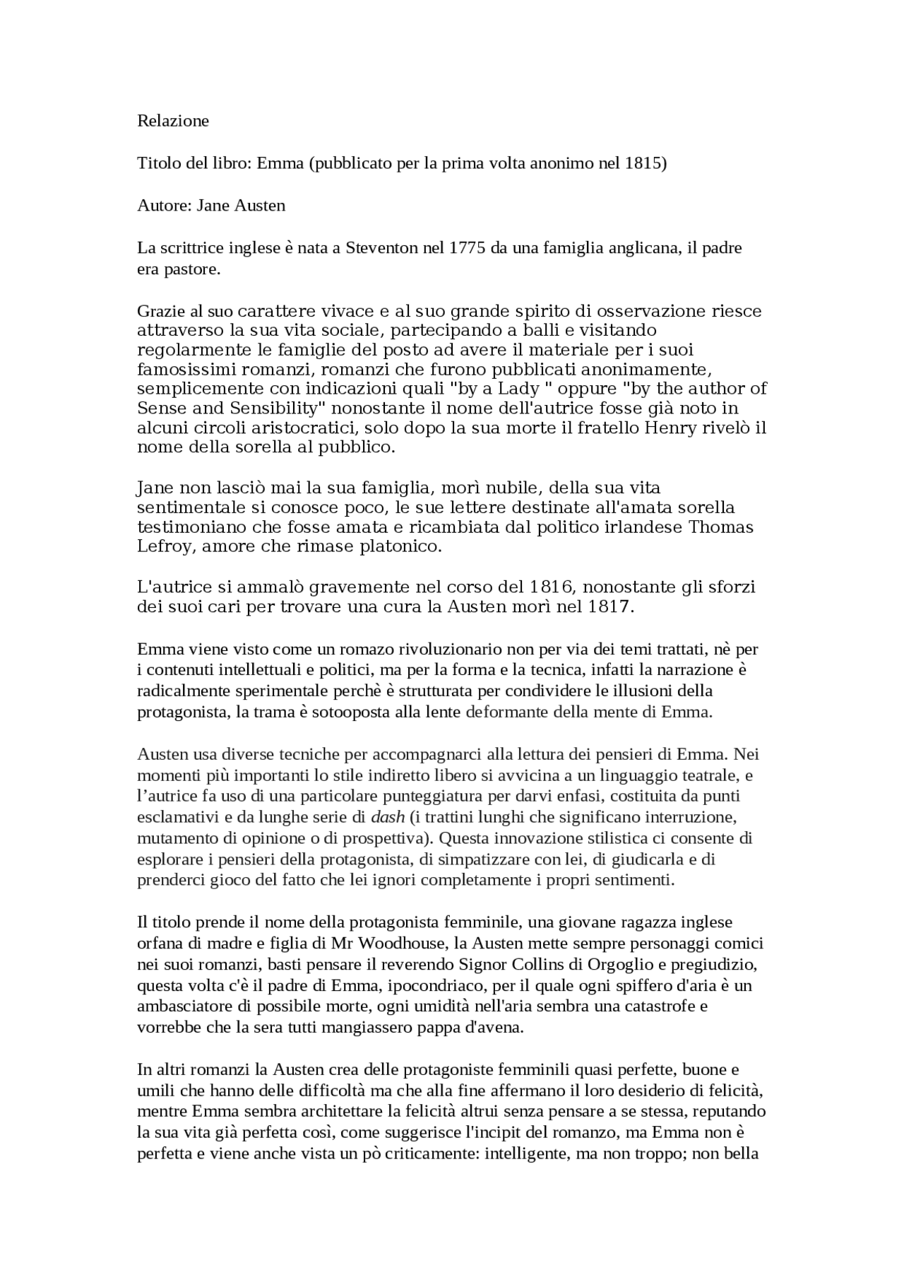 Recensione del libro Emma di Jane Austen | Sintesi del corso di ...