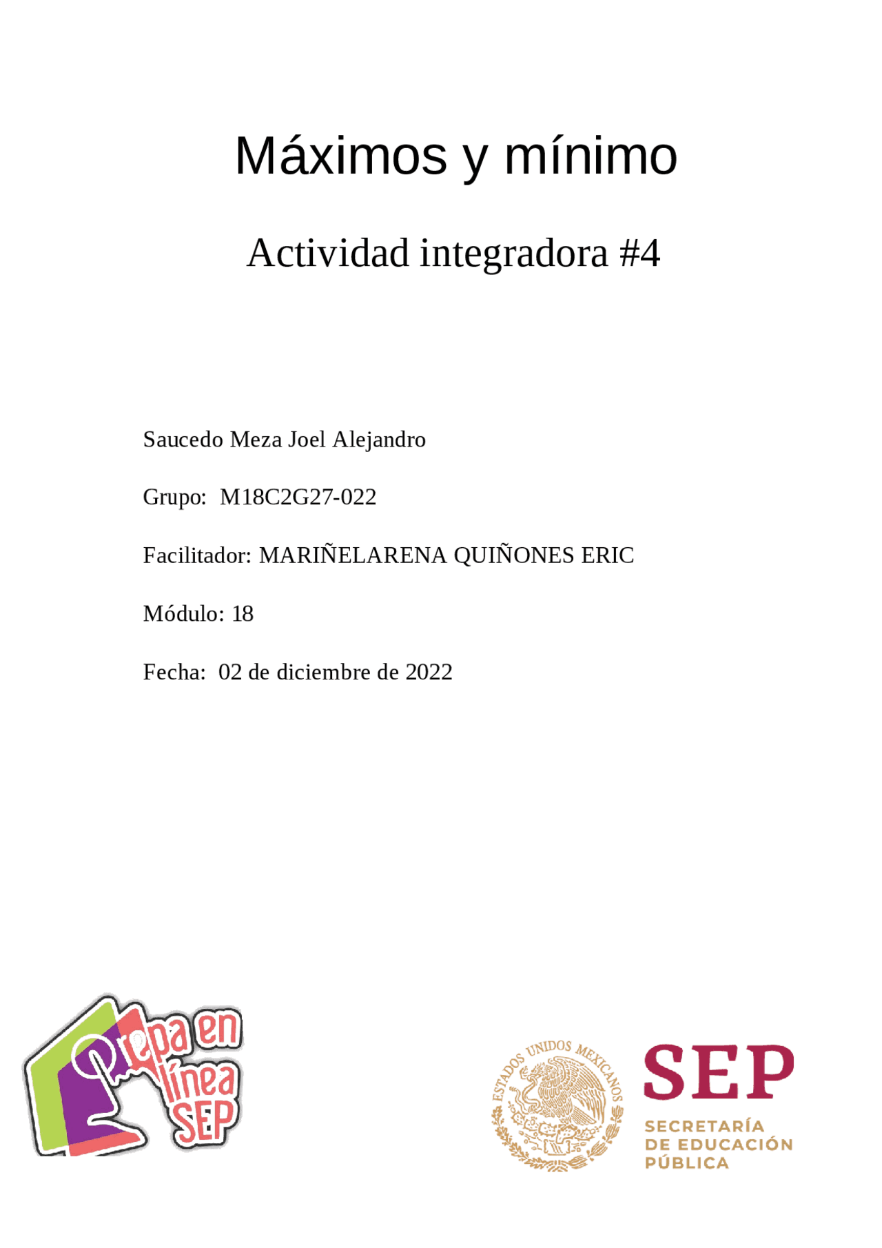 Máximos y mínimos. Actividad integradora 4 | Ejercicios de Matemáticas ...