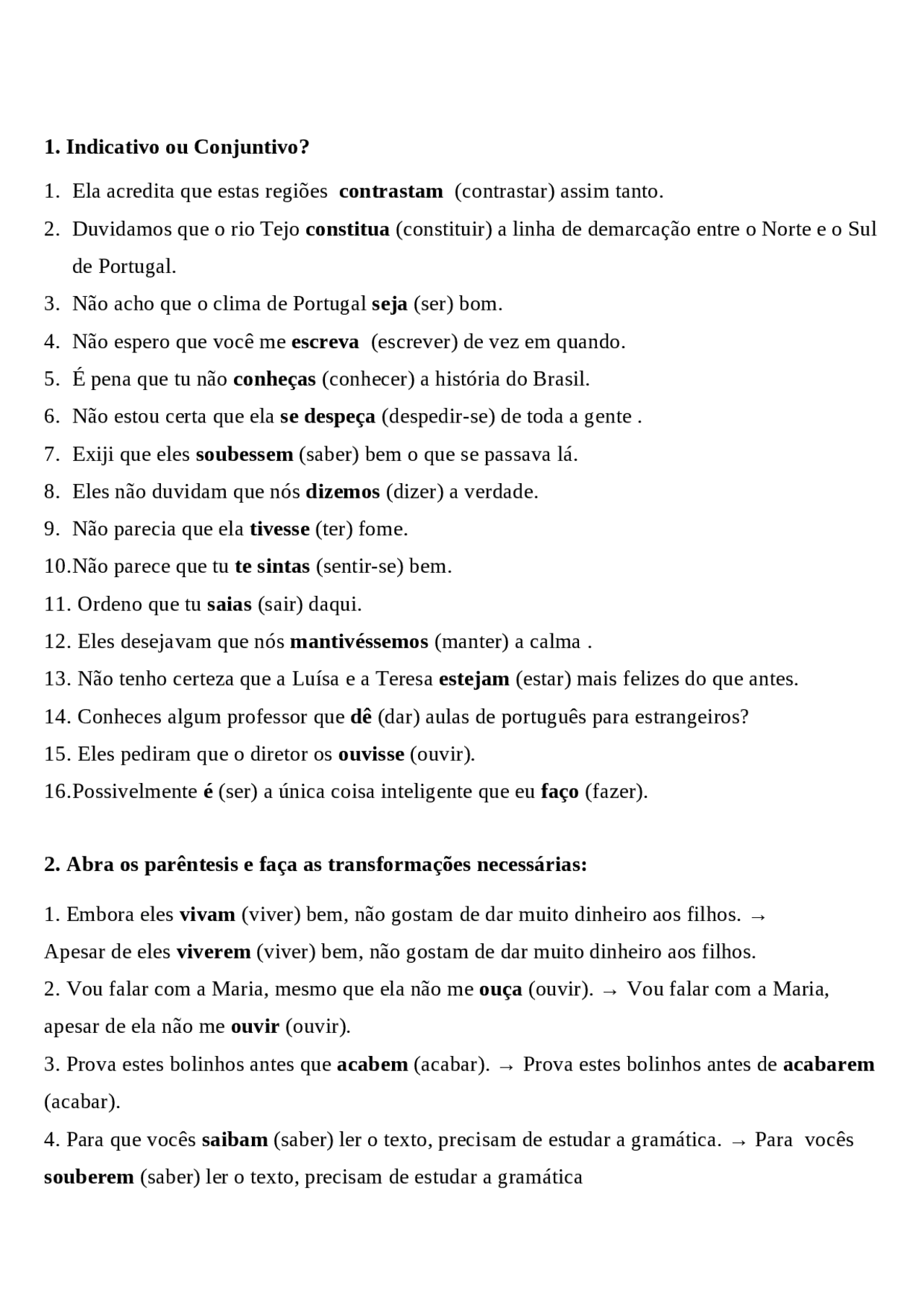 Exercicios de portugues | Exercises Portuguese Language | Docsity