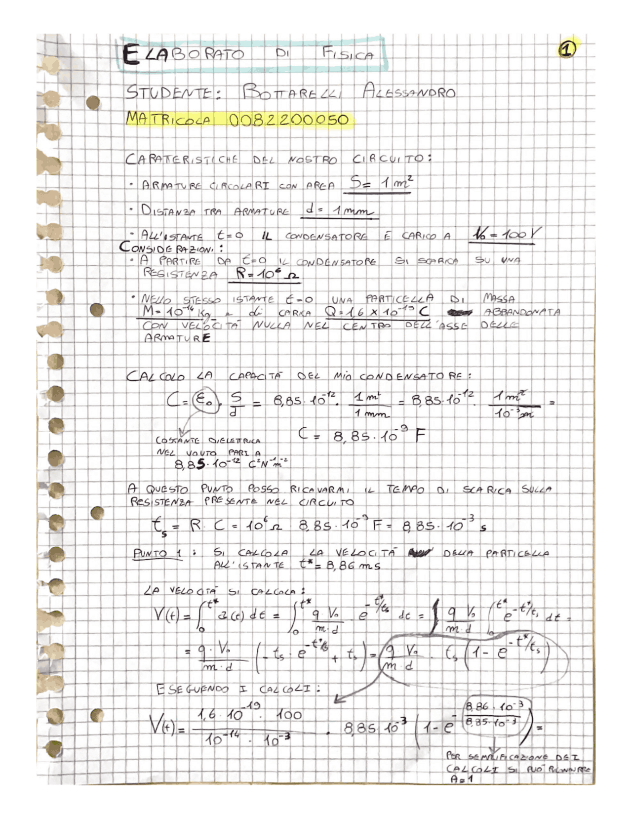 Elaborato Elettromagnetismo di Fisica | Esercizi di Fisica | Docsity