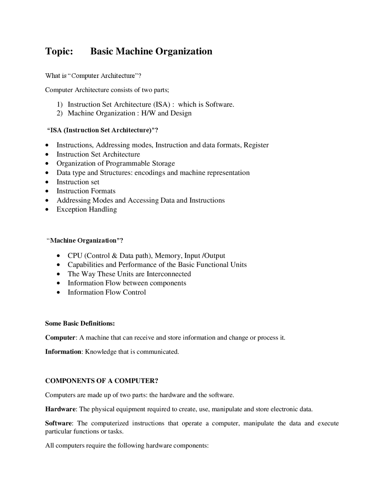Ict Notes Basic Machine Organization Lecture Notes Information And