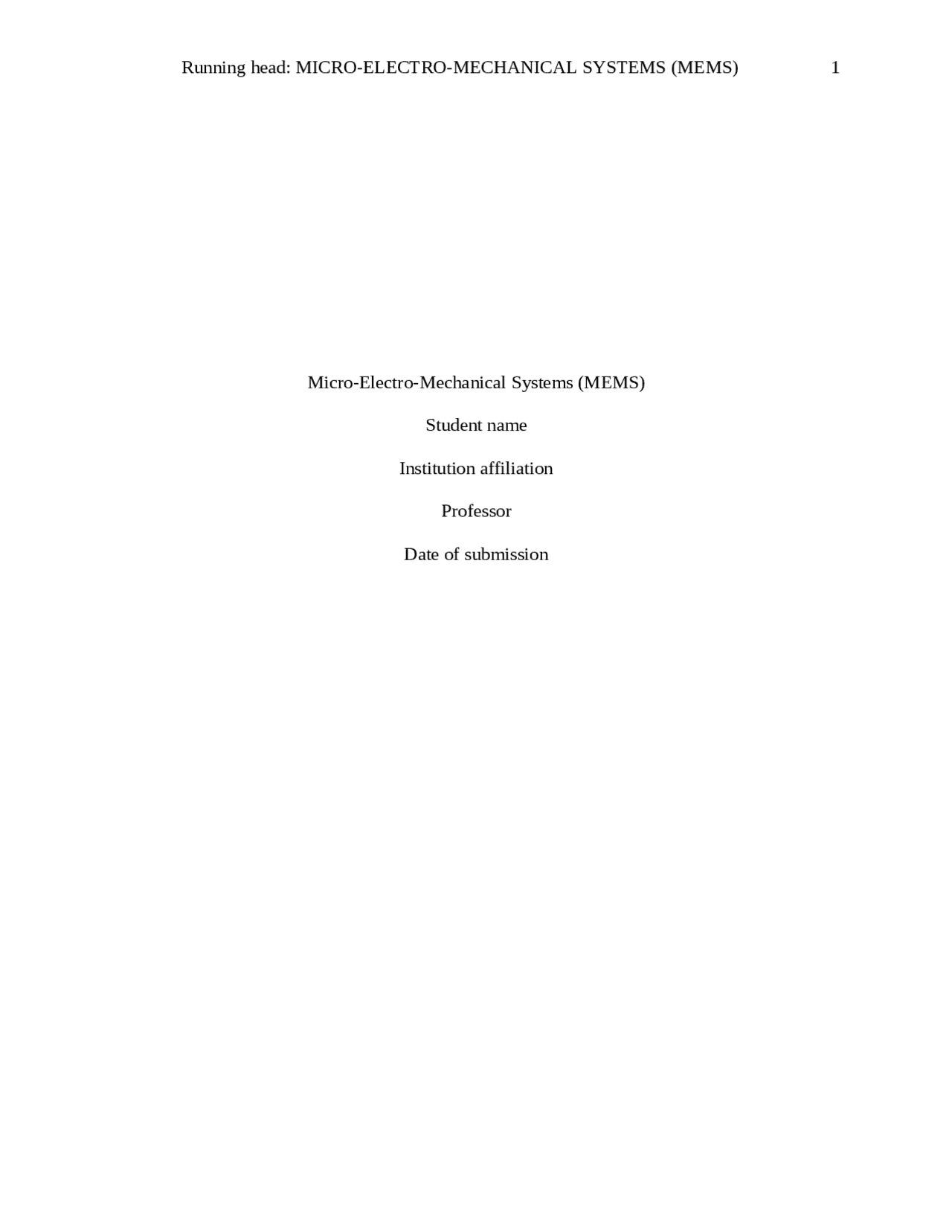 Electronic engineering micro electrical mechanical systems | Exams Engineering | Docsity