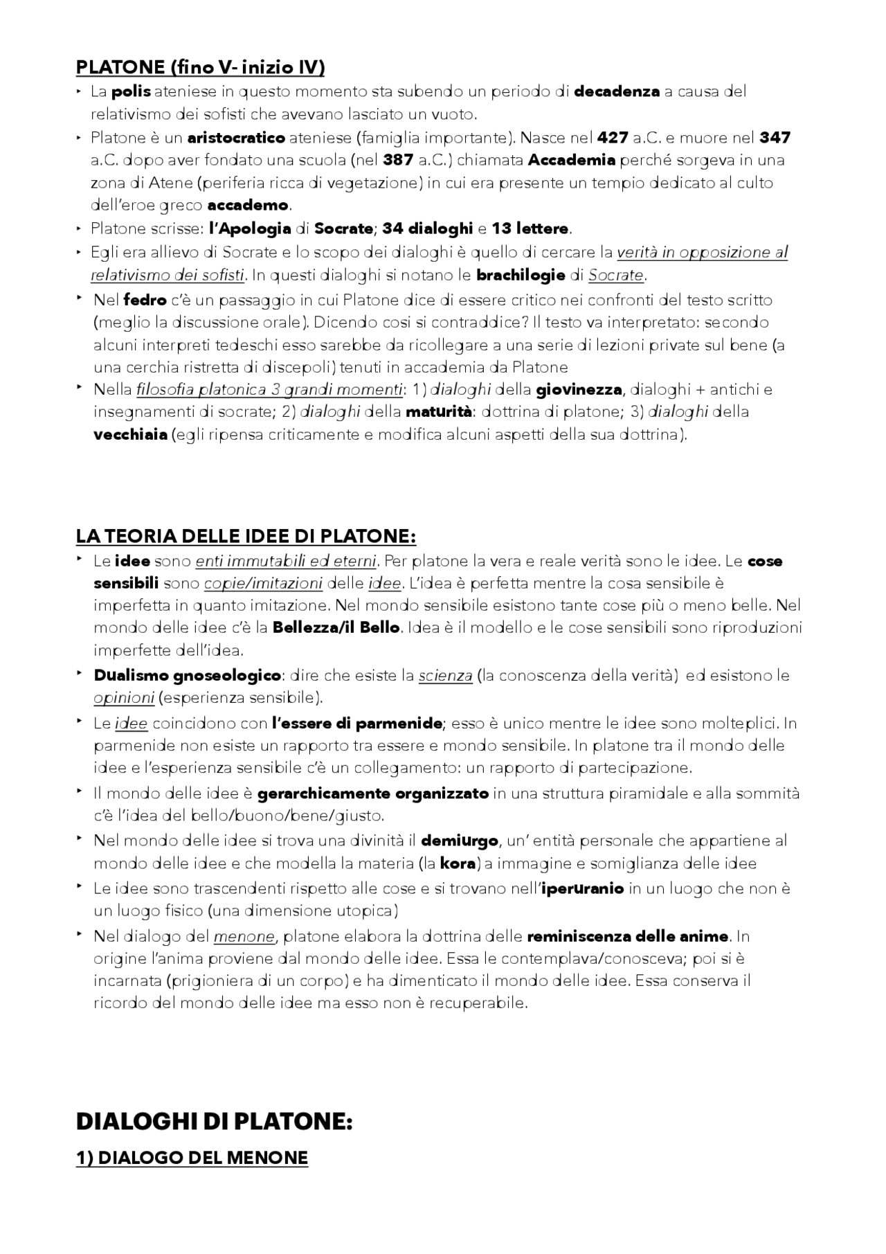La filosofia di Platone e la teoria delle idee | Sintesi del corso di ...