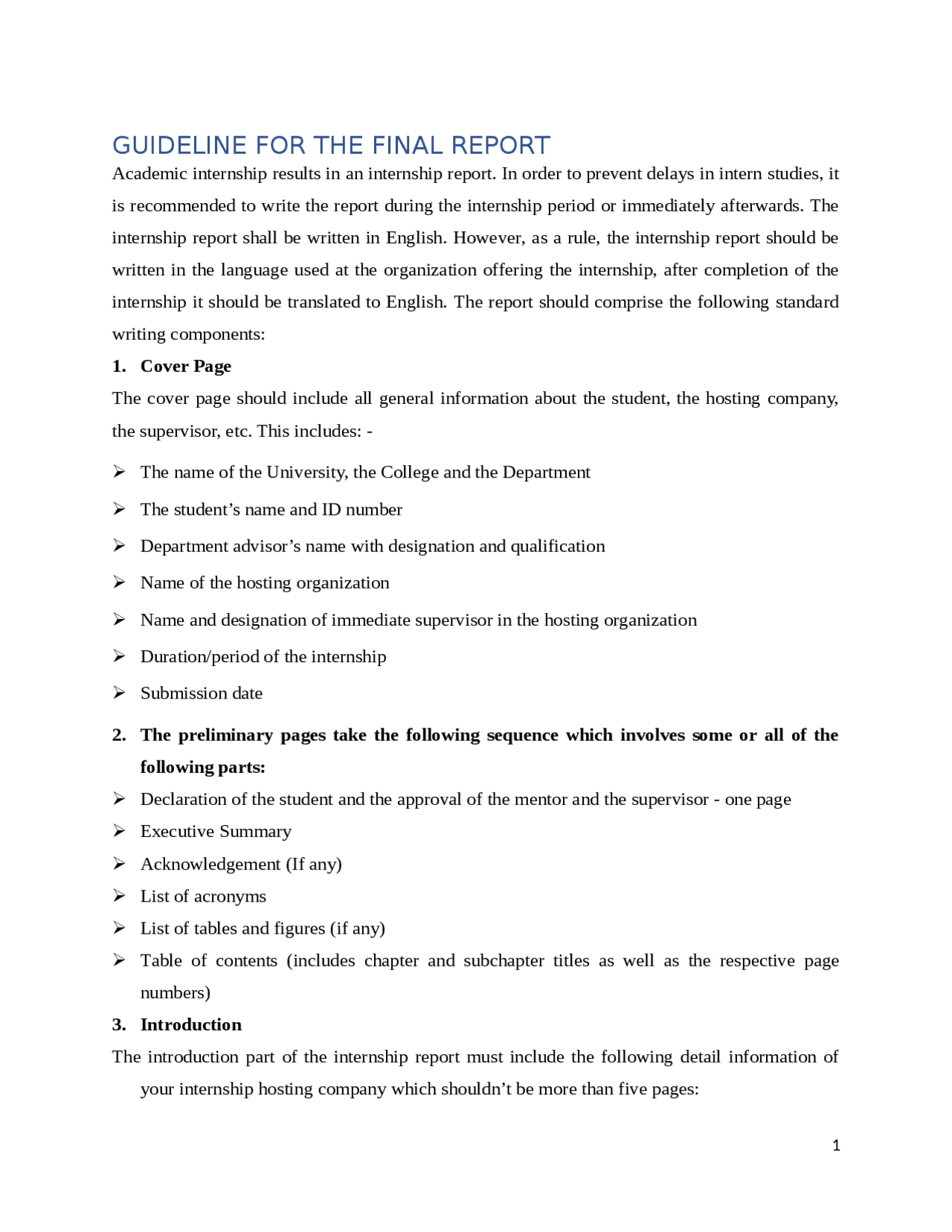 Guideline for Final Report of Academic Internship | Thesis Research Methodology | Docsity