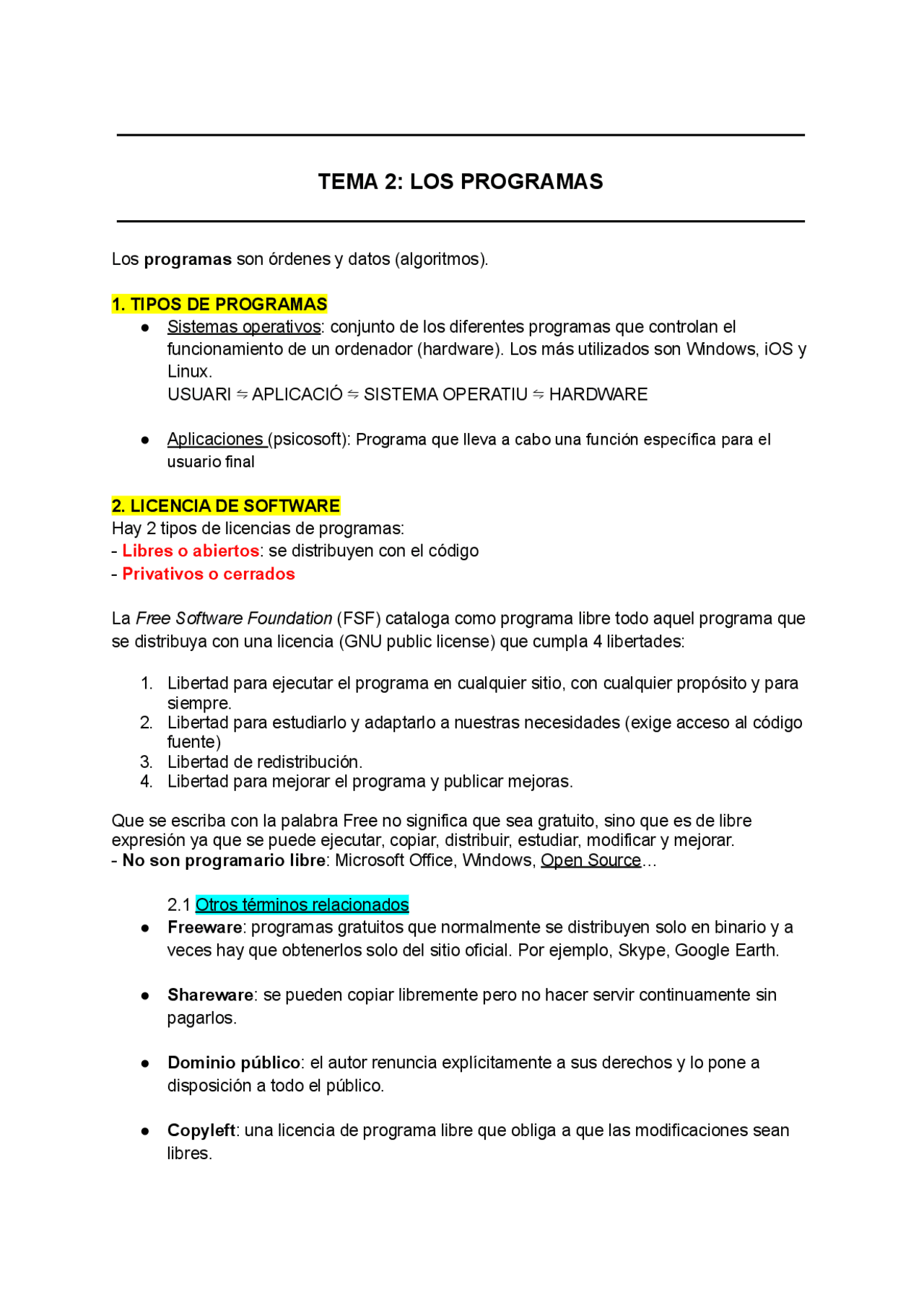 Tema 2 Los Programas Apuntes De Informática Docsity
