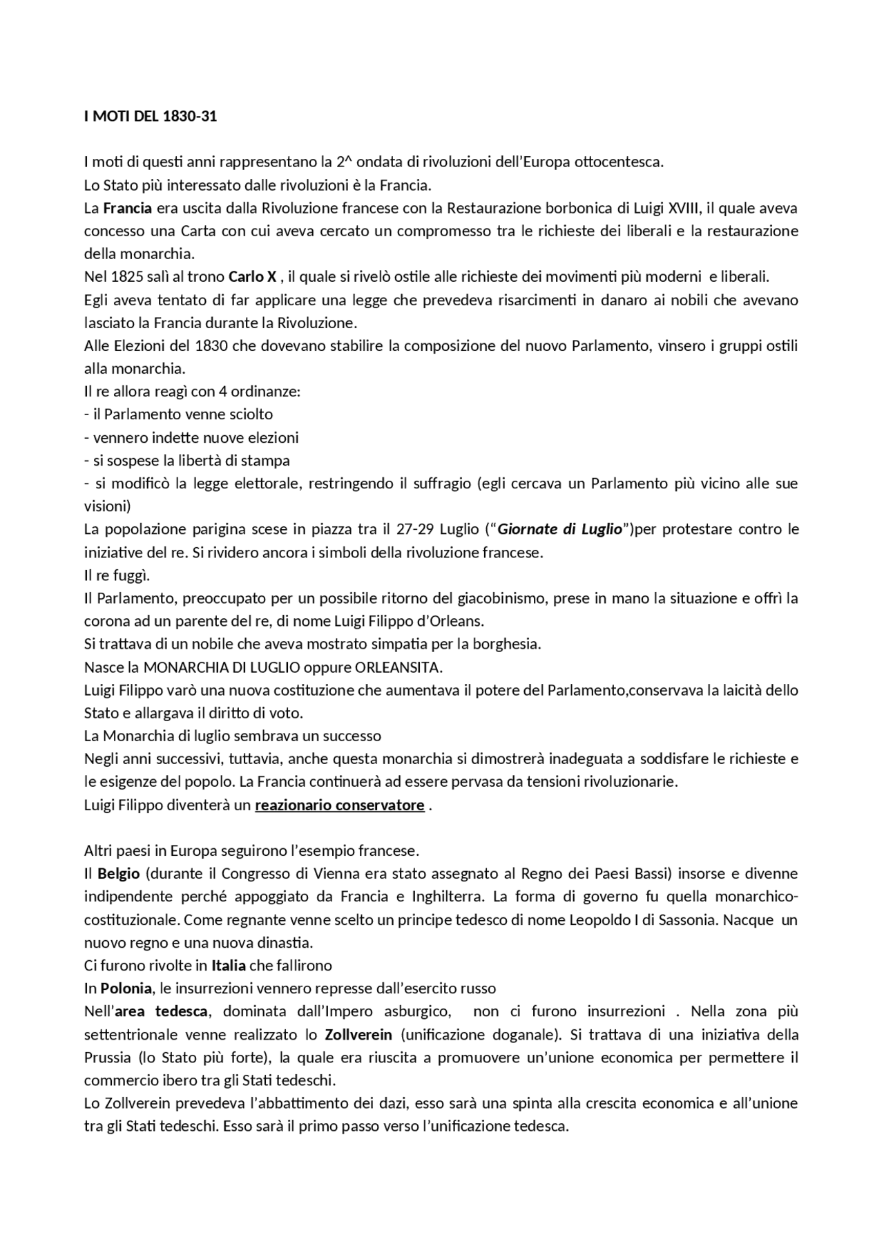 Schema Moti 1830 1831 Schemi E Mappe Concettuali Di Storia Docsity