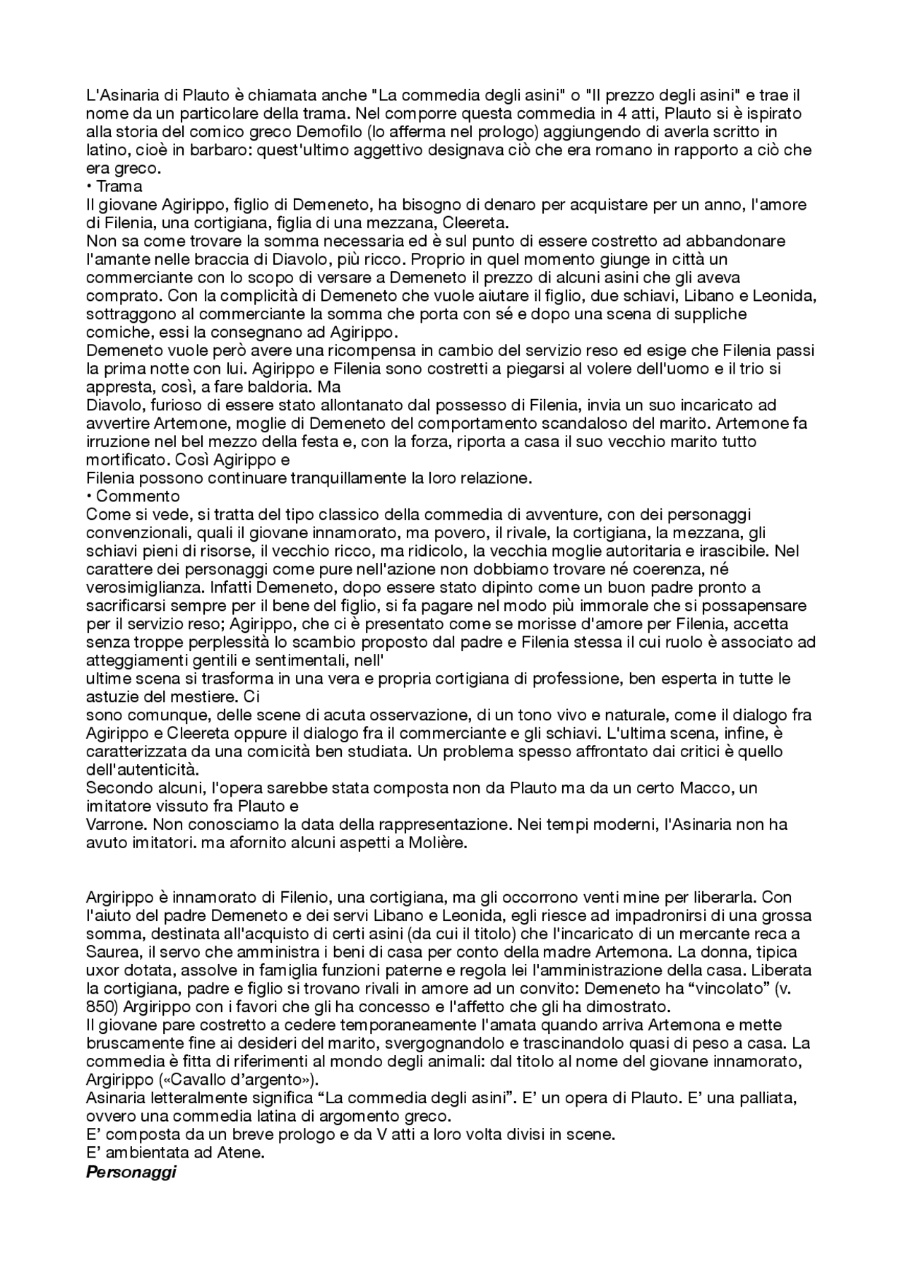 Asinaria di Plauto, commedia | Appunti di Lingue e letterature ...