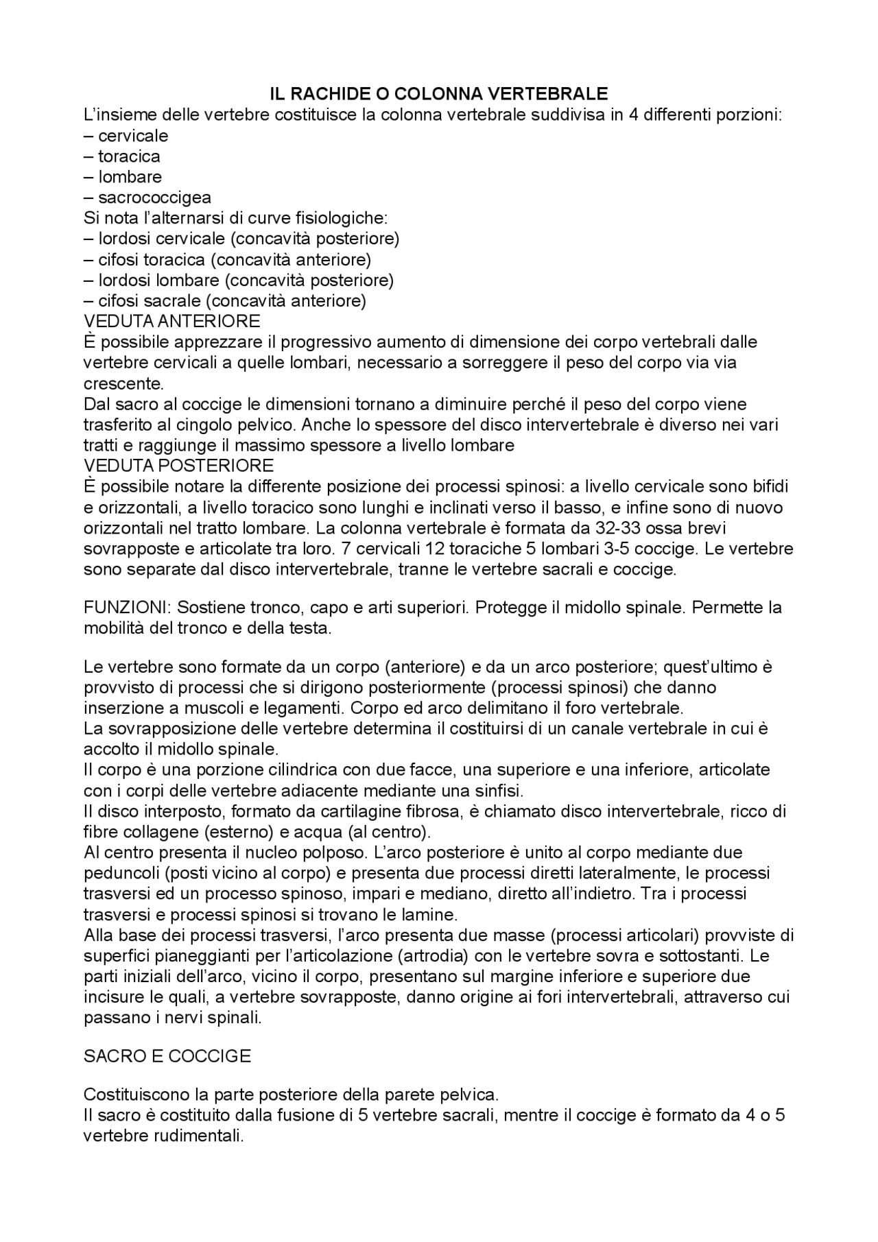 DOCUMENTO IN PDF, SU COLONNA VERTEBRALE E GABBIA TORACICA | Appunti di ...