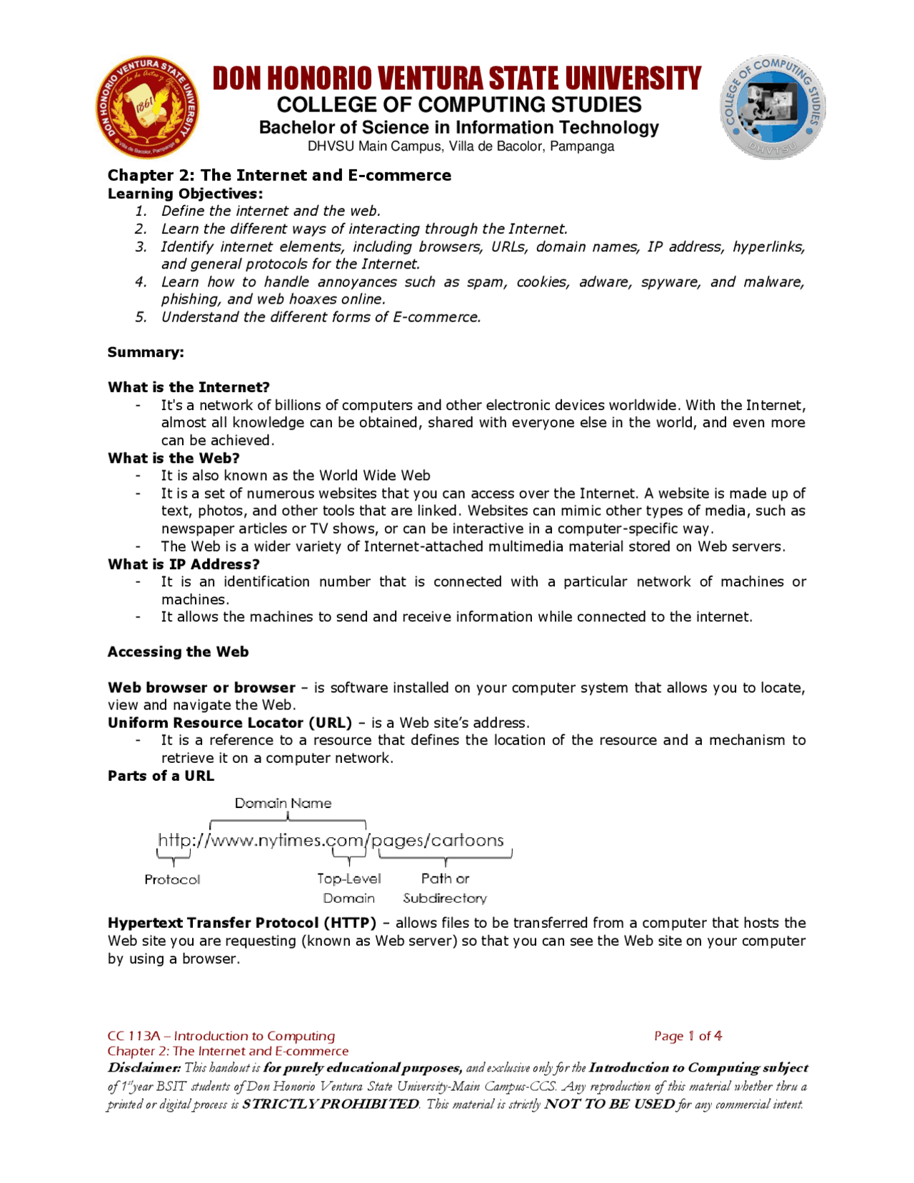 The Internet And Ecommerce Lecture Notes Introduction To Computing Docsity