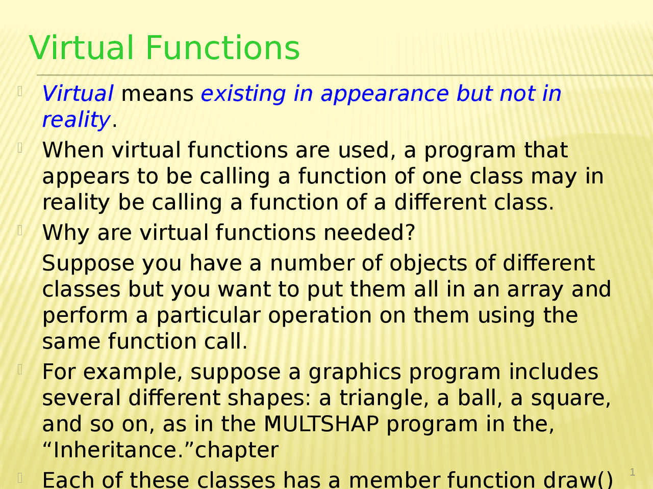Virtual Functions - chapter - 4 | Slides Object Oriented Programming ...