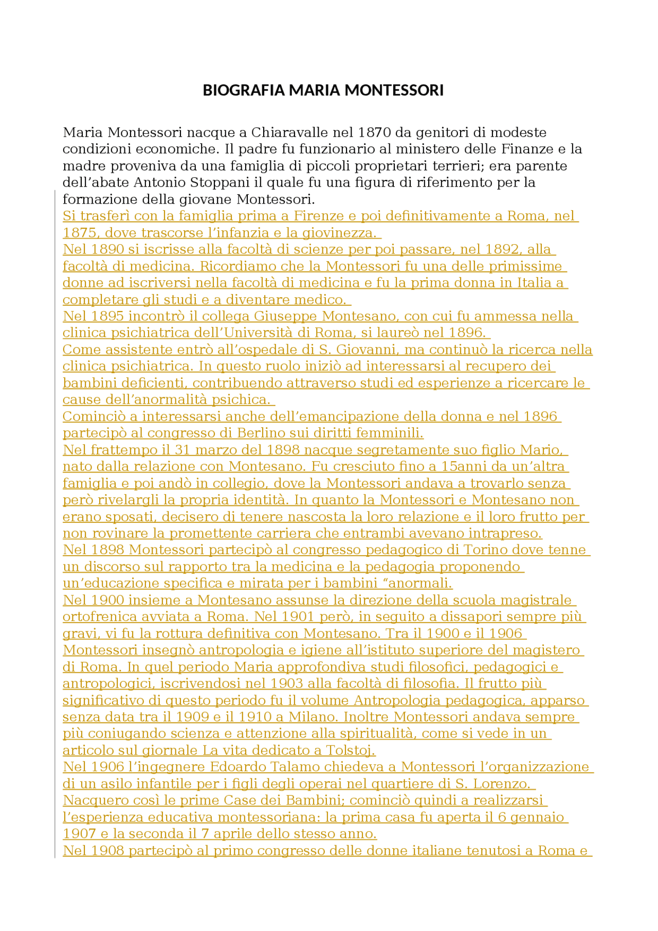 Biografia Maria Montessori | Schemi e mappe concettuali di Storia Della ...