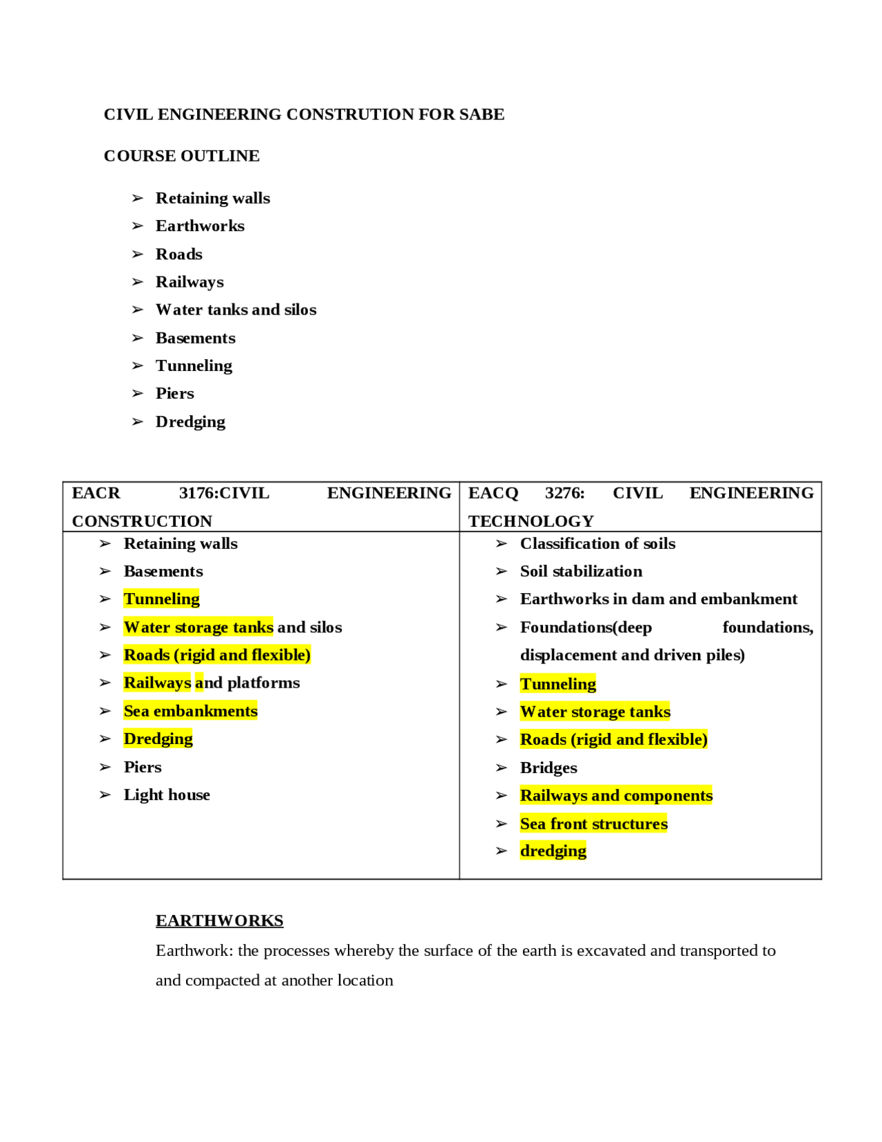 Civil engineering construction | Exams Engineering | Docsity