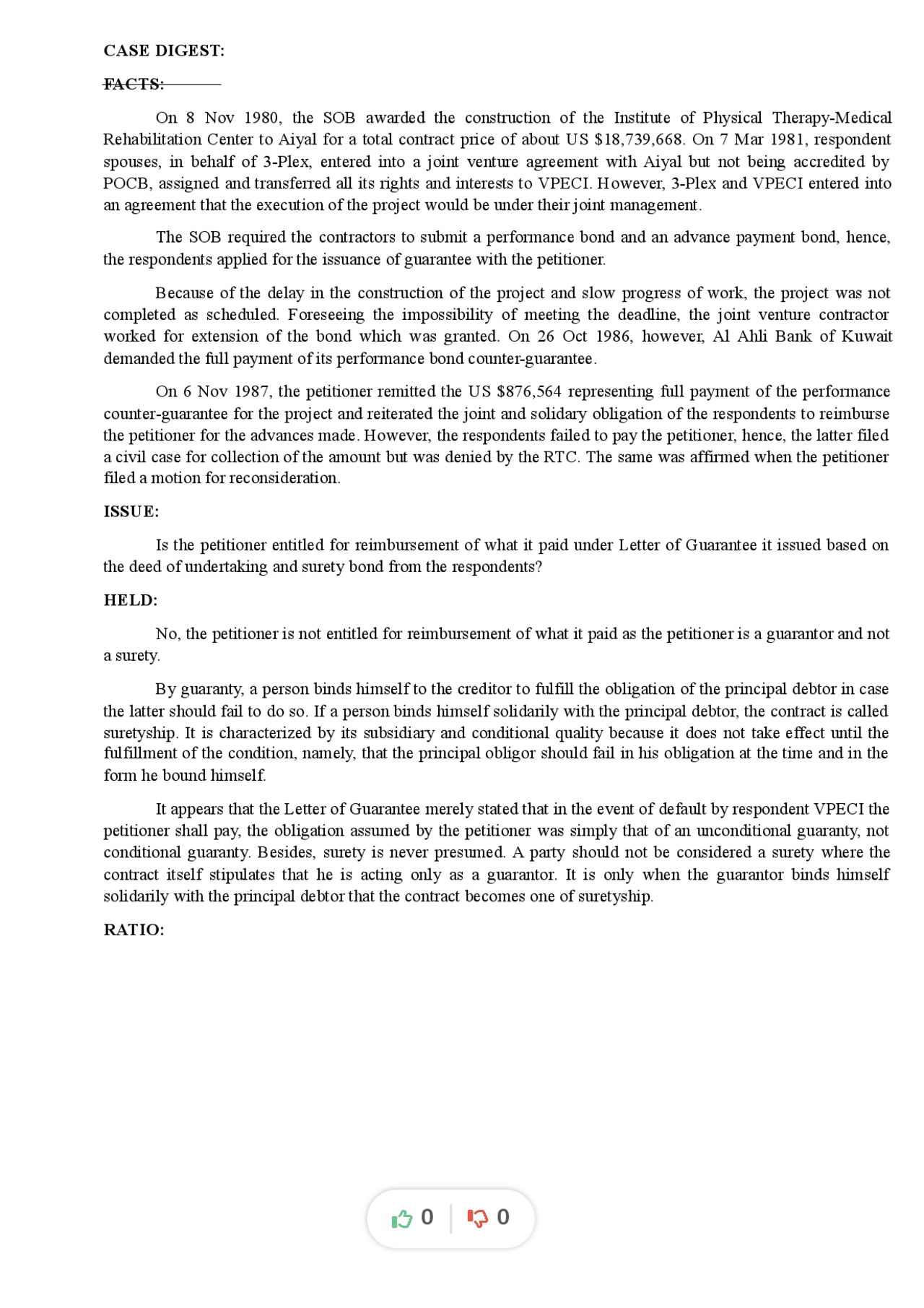 Phil Export vs Eusebio | Lecture notes Law of Obligations | Docsity