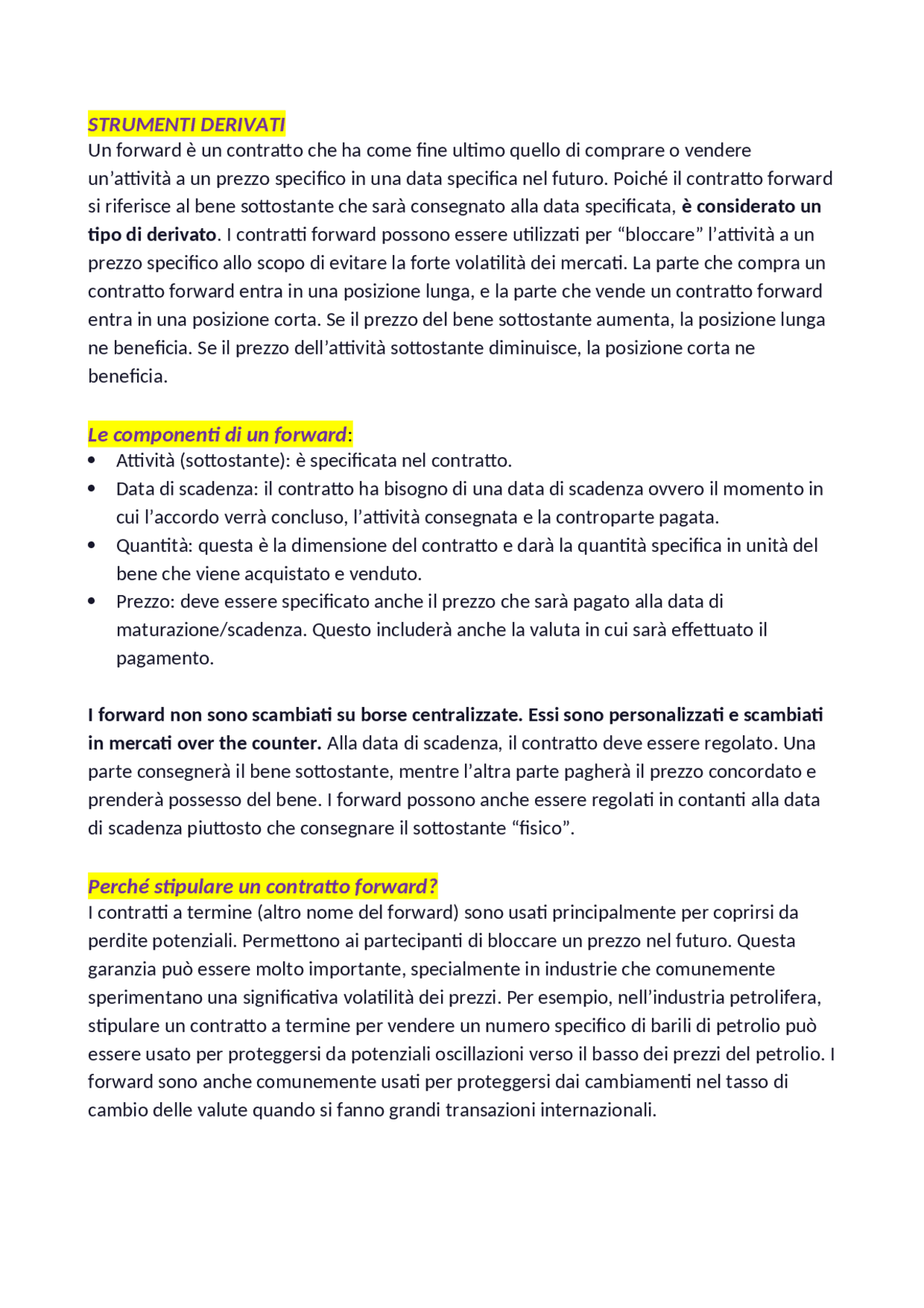 Strumenti Derivati Riassunto Schemi E Mappe Concettuali Di Economia