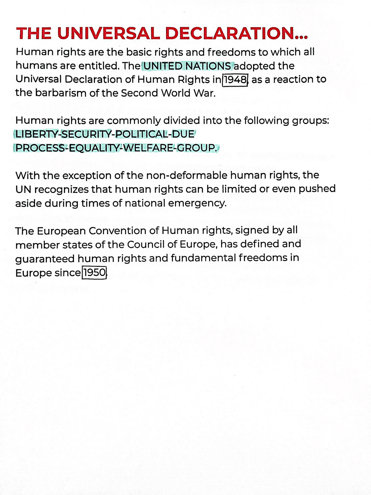The universal declaration of human rights | Appunti di Inglese | Docsity