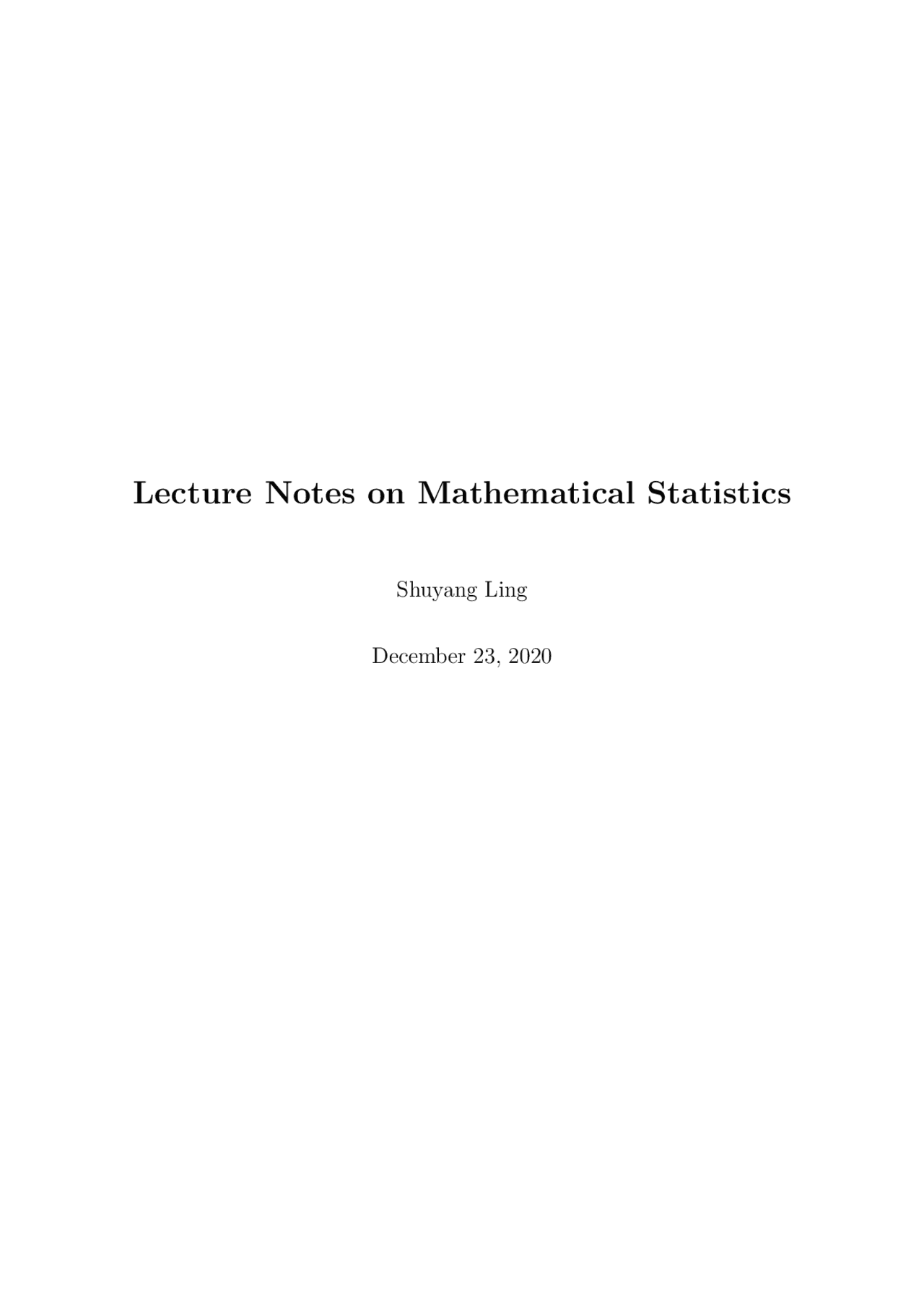 Introduction In Mathematical Statistics Lecture Notes Mathematical Statistics Docsity