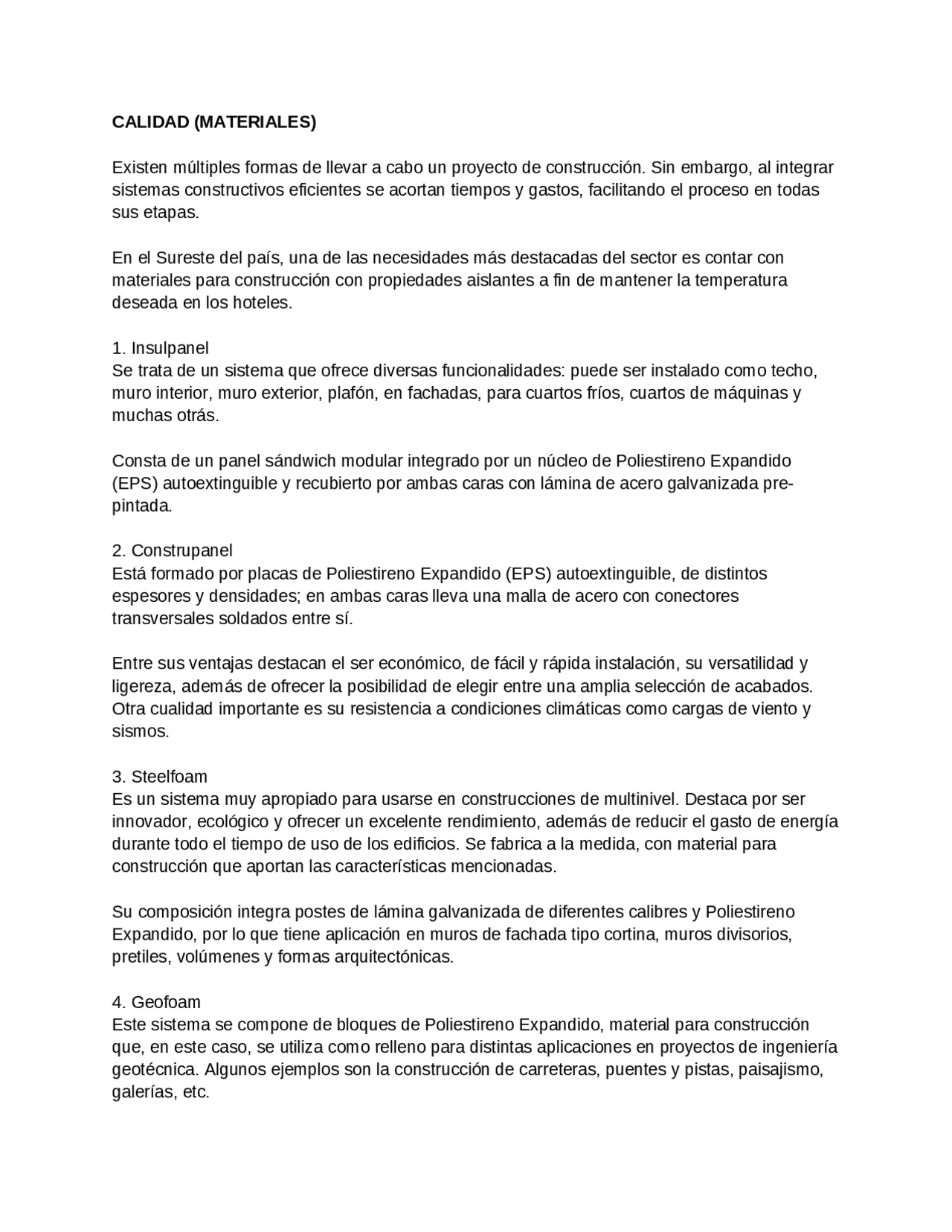 Calidad de materiales | Apuntes de Arquitectura | Docsity