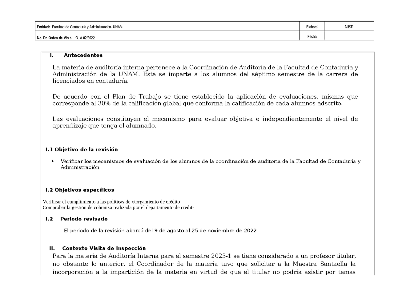 Ejemplo informe de auditoria | Ejercicios de Auditoría | Docsity