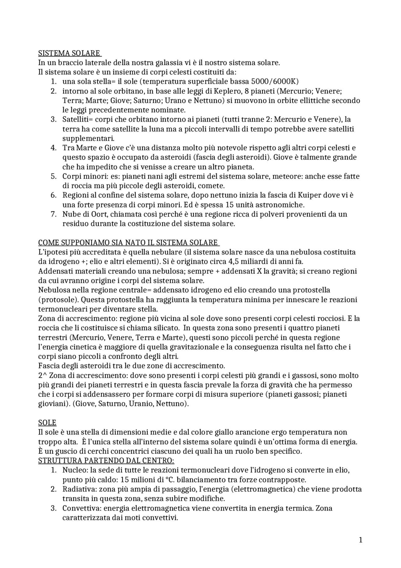 Riassunto Del Sistema Solare Appunti Di Scienze Della Terra Docsity