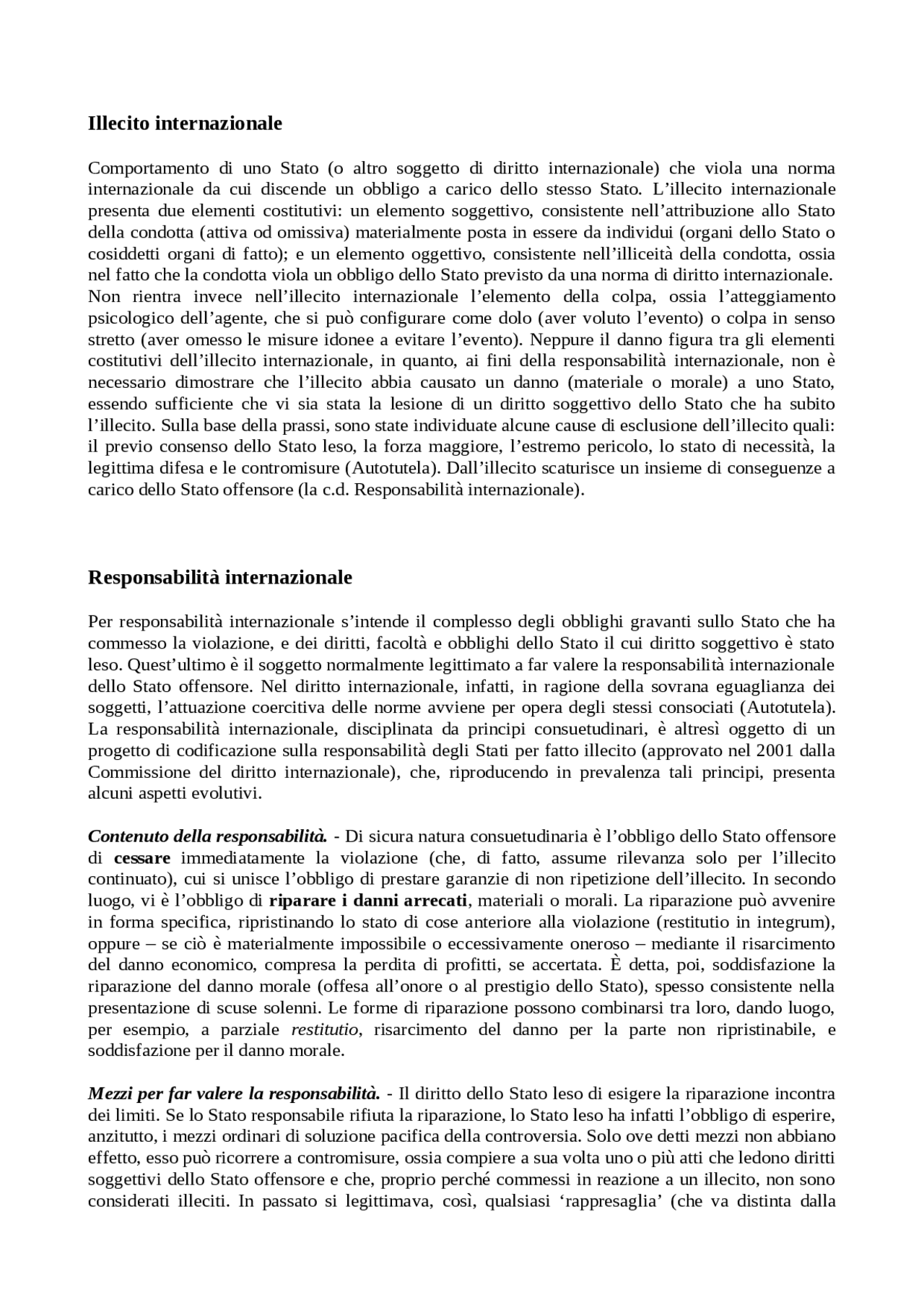 Domande Aperte Di Diritto Internazionale Sintesi Del Corso Di Diritto