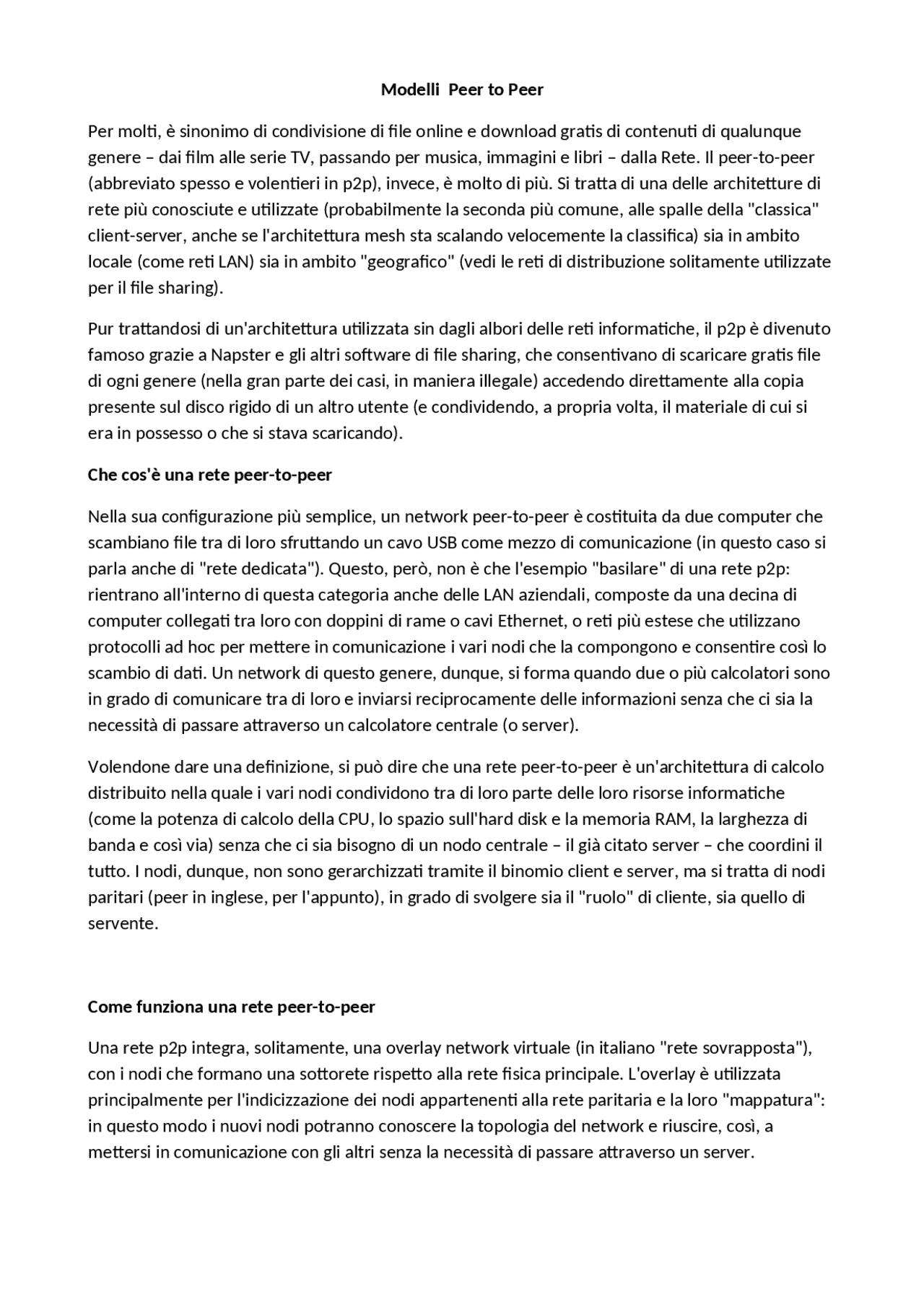 Riassunto modulo 1 e peer ti peer | Appunti di Informatica Giuridica | Docsity